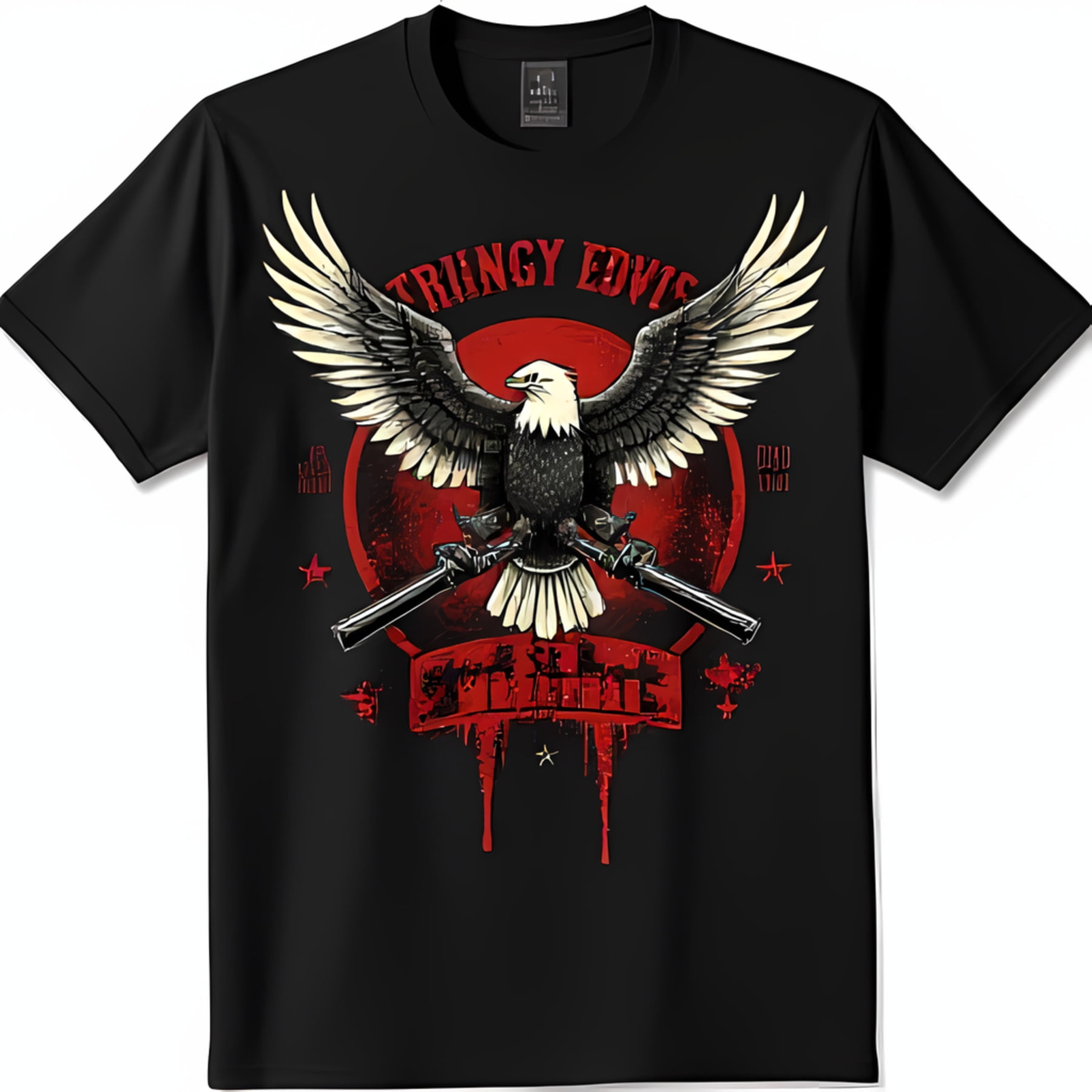 Bold Black T-Shirt with Graphic of Bald Eagle Holding TRINGY EDVIS ...