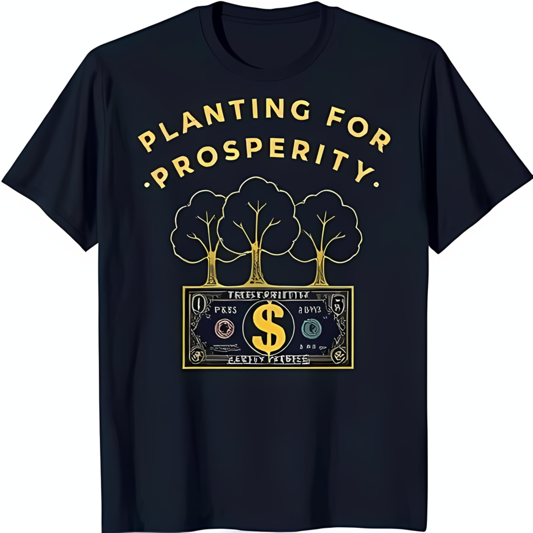 Bold Black T-Shirt with Graphic of Trees Growing from Money 'Planting ...