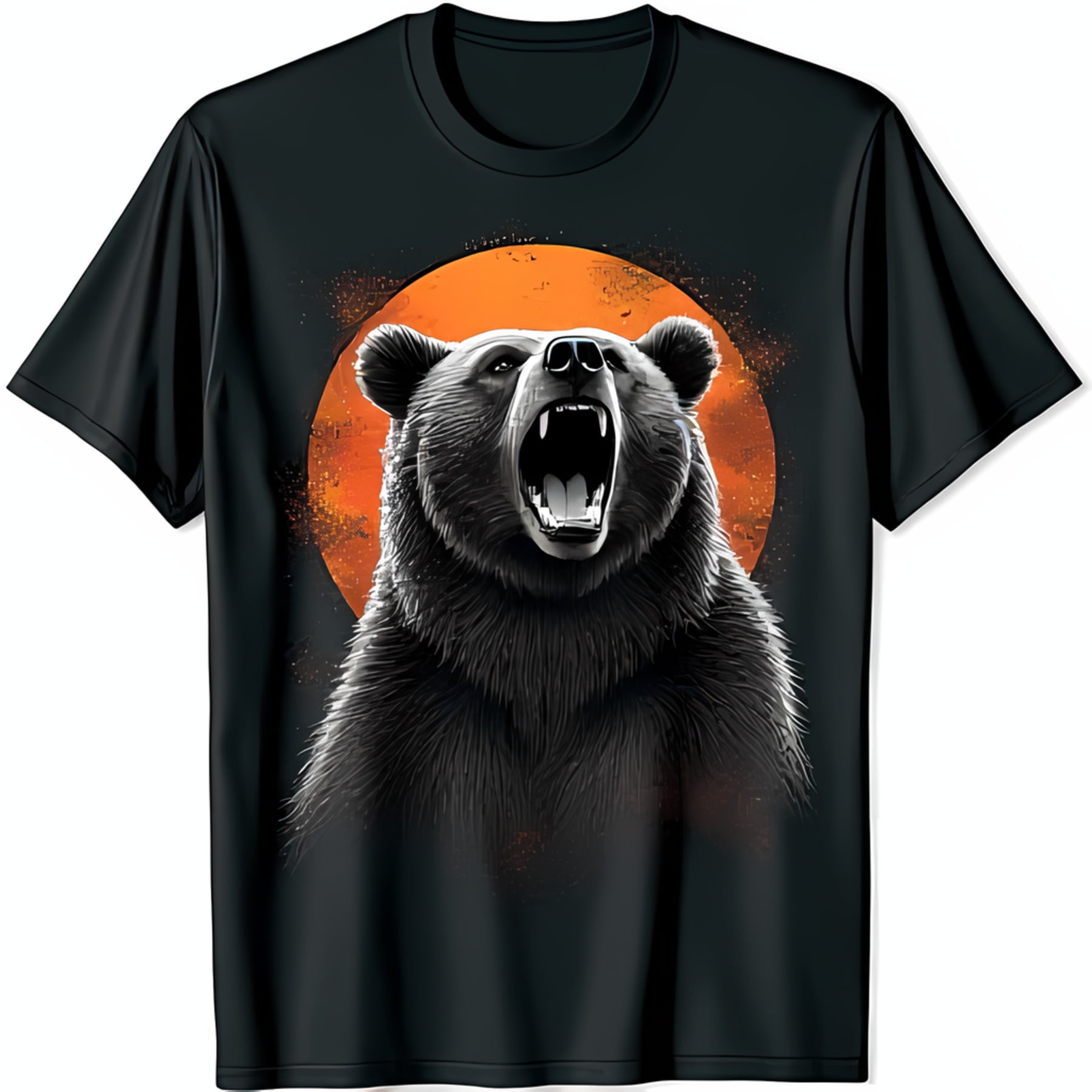 Bold Black T-Shirt with Grizzly Bear Roaring Graphic Fierce & Eye ...