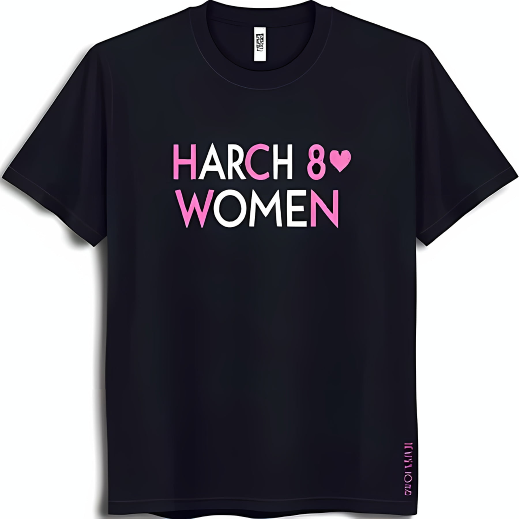 Bold Black T-Shirt with 'HARCH 8 WOMEN' Graphic & Heart Design ...