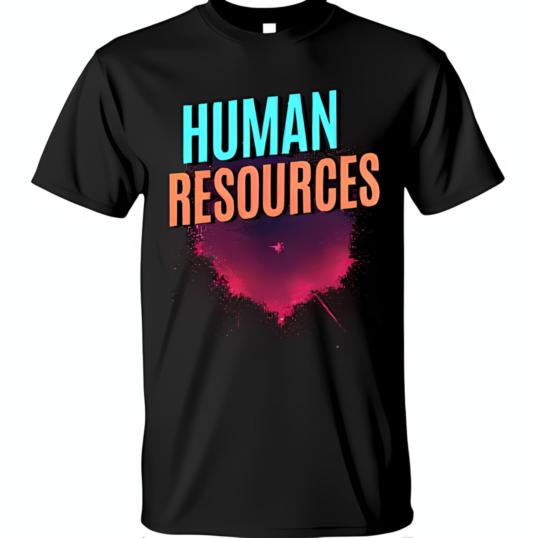 Bold Black T-Shirt with HUMAN RESOURCES in Light Blue & Coral Colorful ...