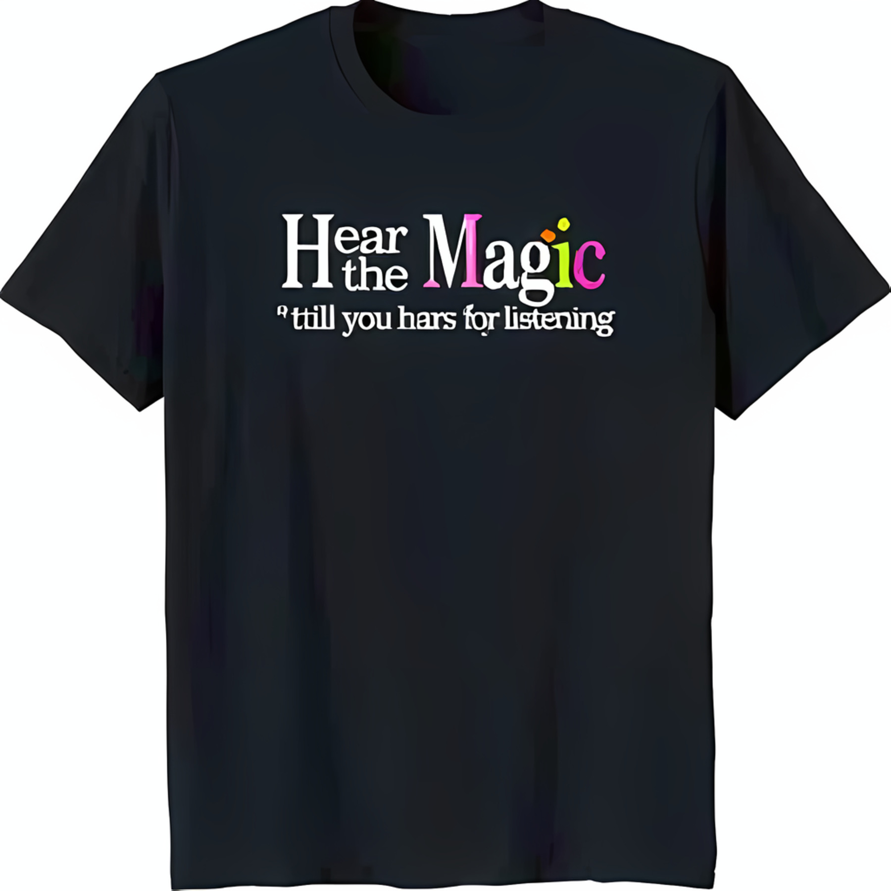 Bold Black T-Shirt with 'Hear the Magic 'til you hars for listening ...