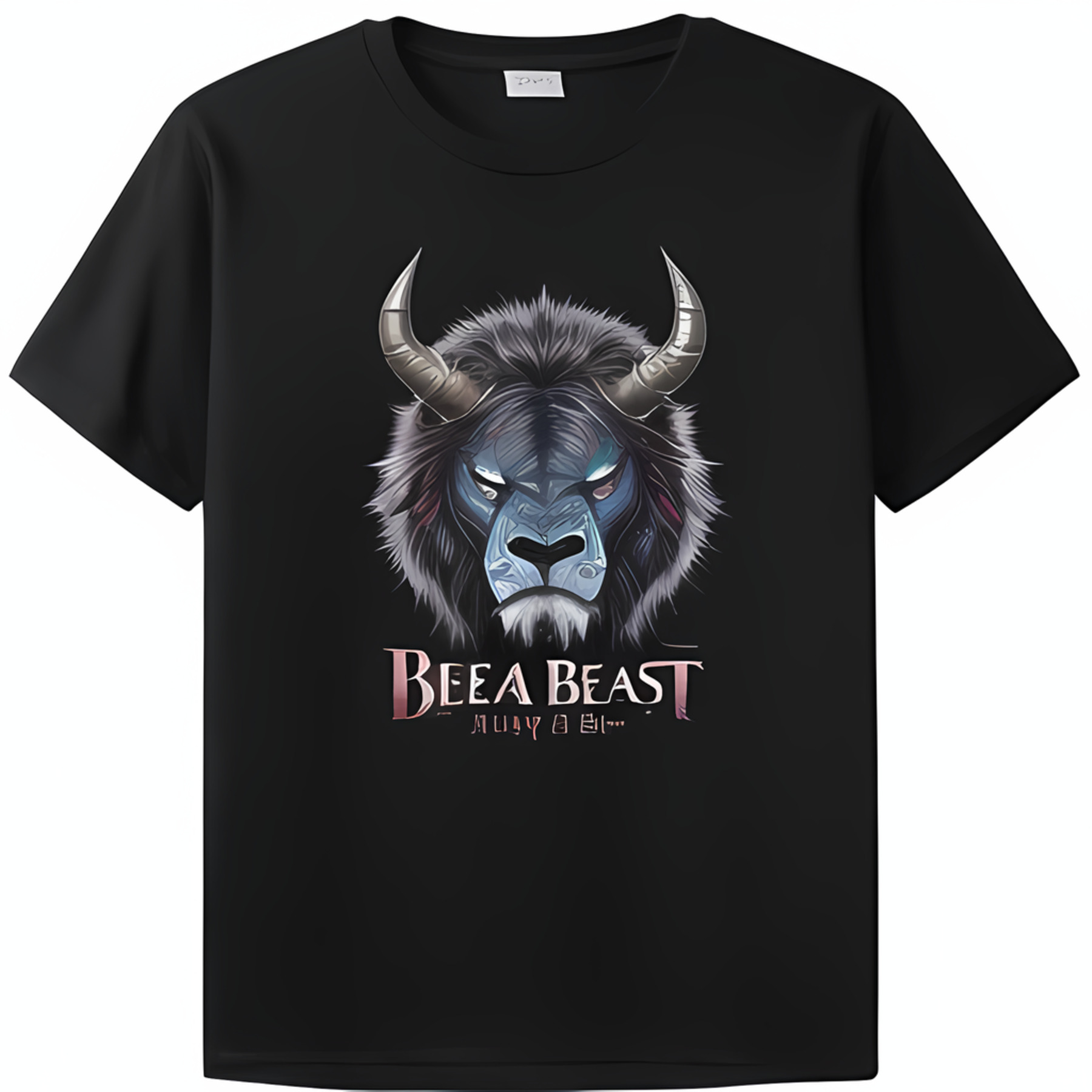 Bold Black T-Shirt with Horned Beast Graphic BEEA BEAST Design ...