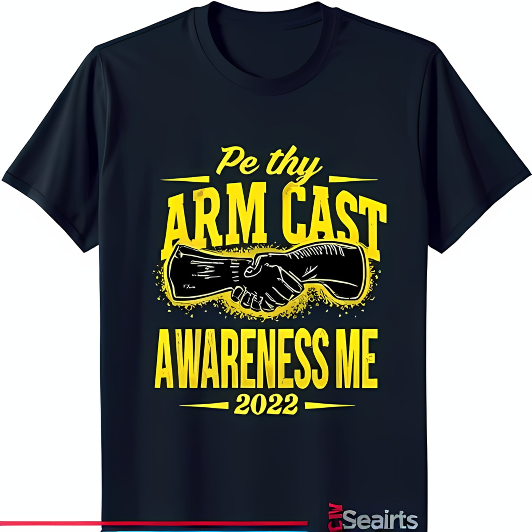 Bold Black T-Shirt with Humorous Arm Cast Awareness Graphic for Casual ...