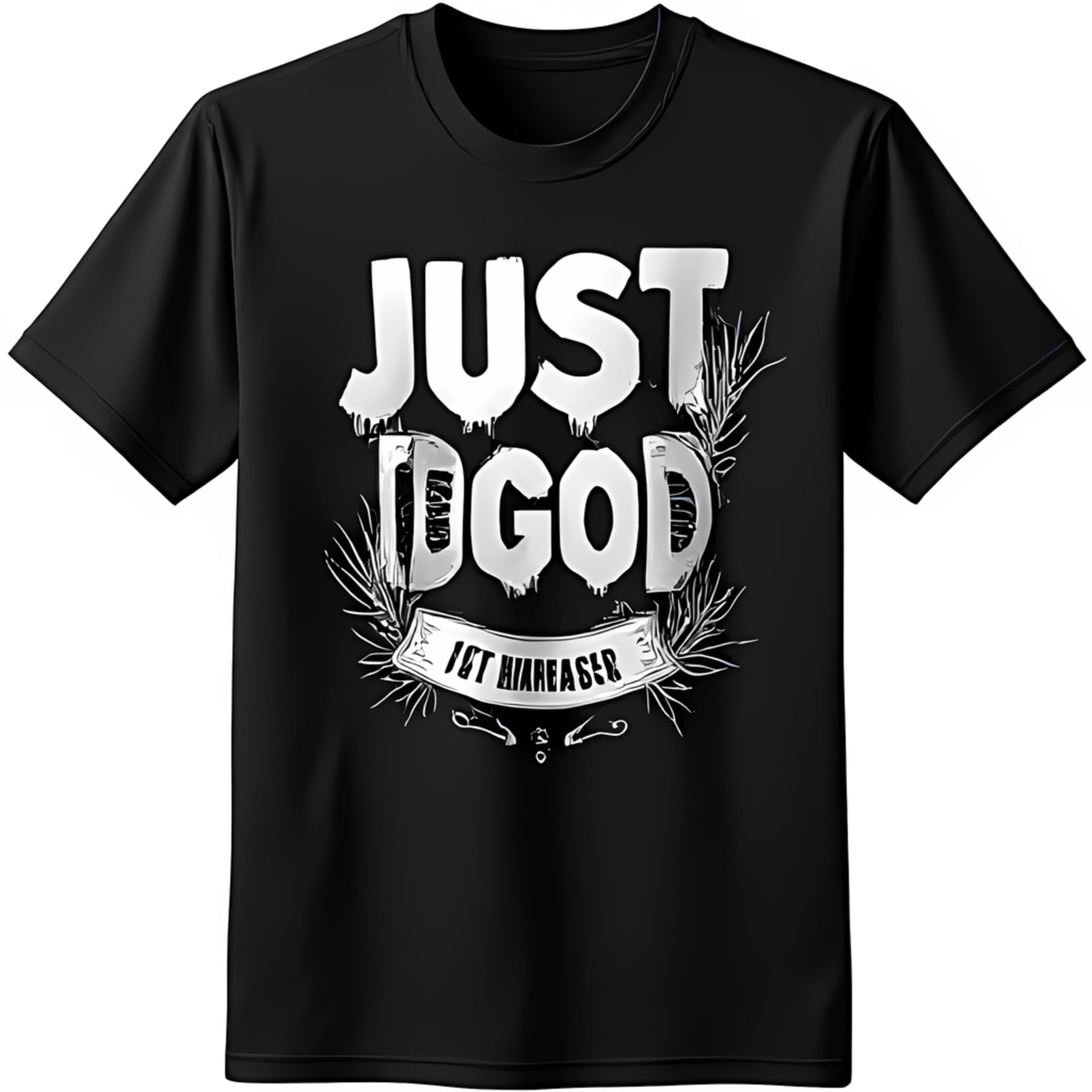 Bold Black T-Shirt with JUST DGOD Dripping Graphic & Leafy Design ...