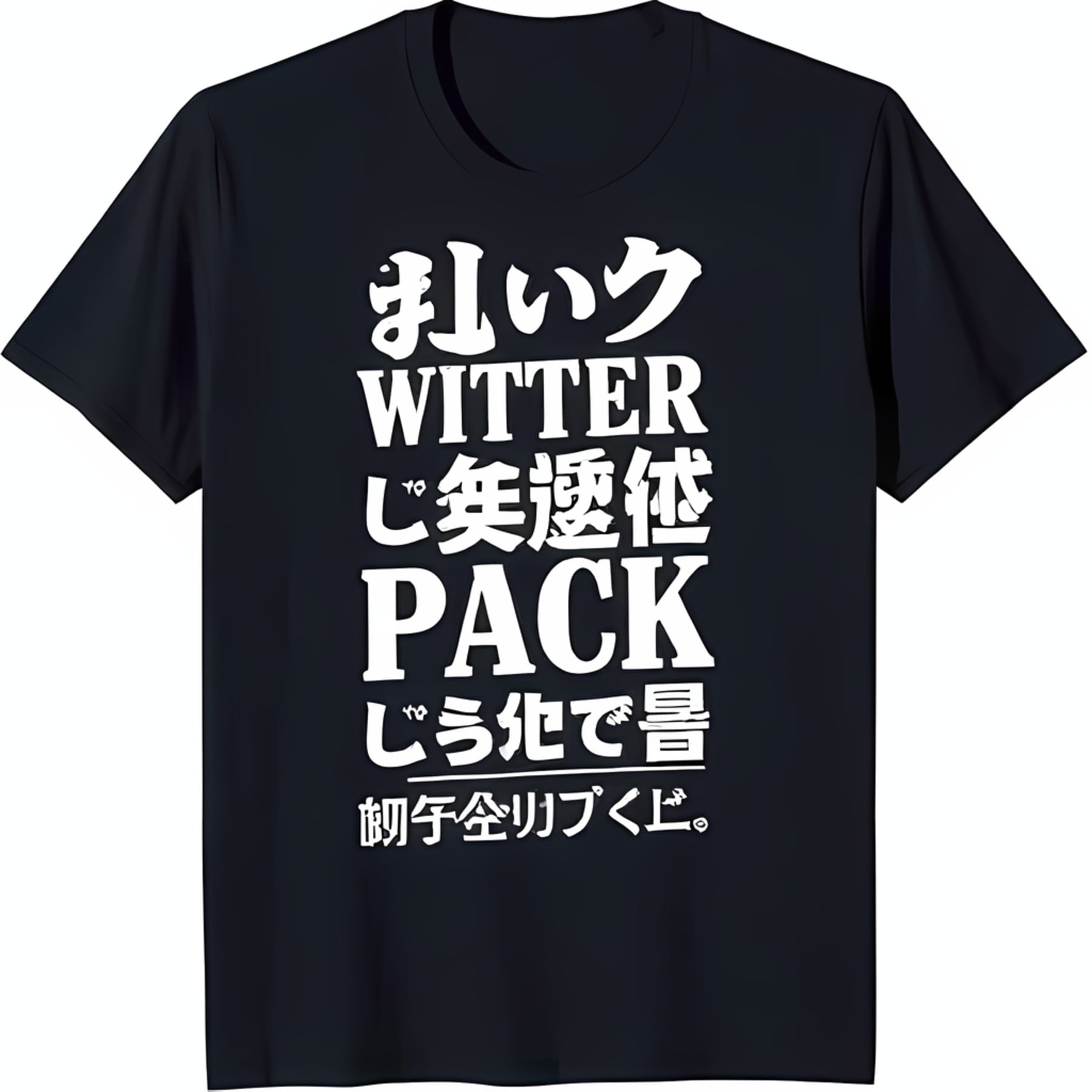 Bold Black T-Shirt with Japanese Text and English Words Eye Catching ...