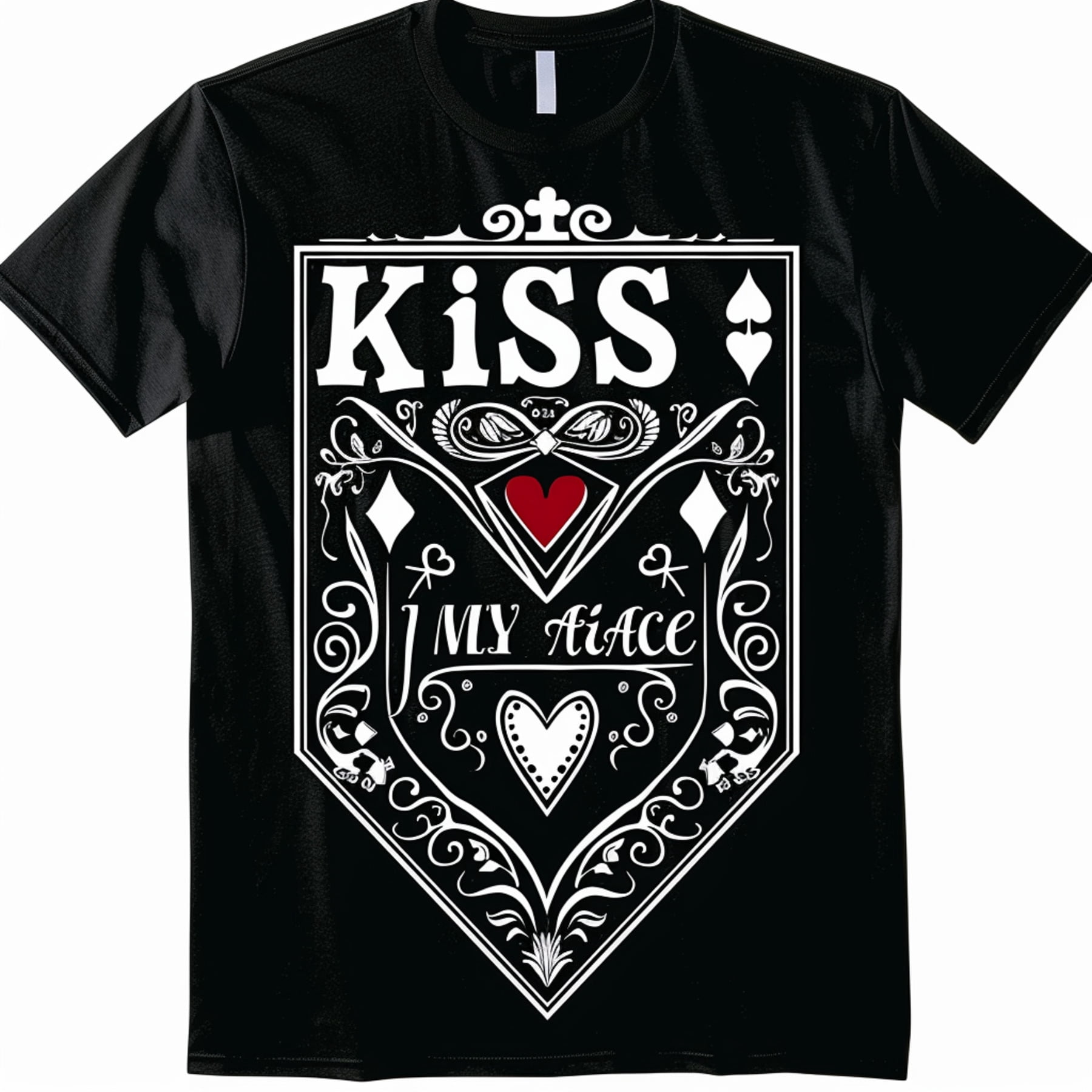 Bold Black T Shirt with 'Kiss My Ace' Text and Spades Illustration in ...