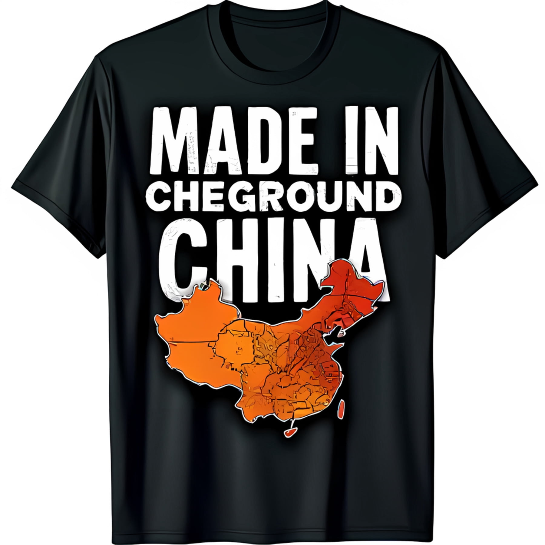 Bold Black T-Shirt with 'Made in Cheground China' Graphic Eye Catching ...