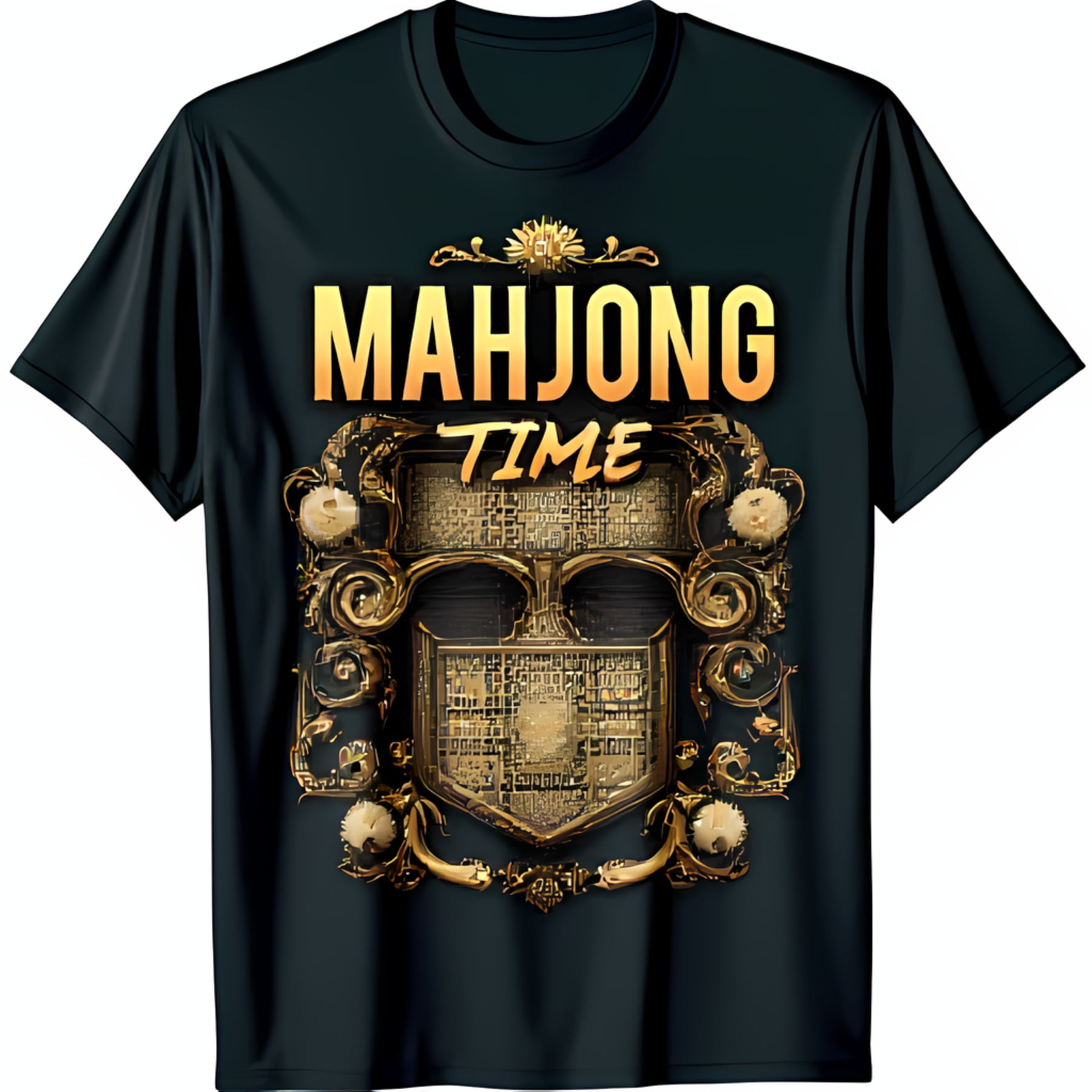 Bold Black T-Shirt with Mahjong Gold Design & Intricate Scrollwork ...