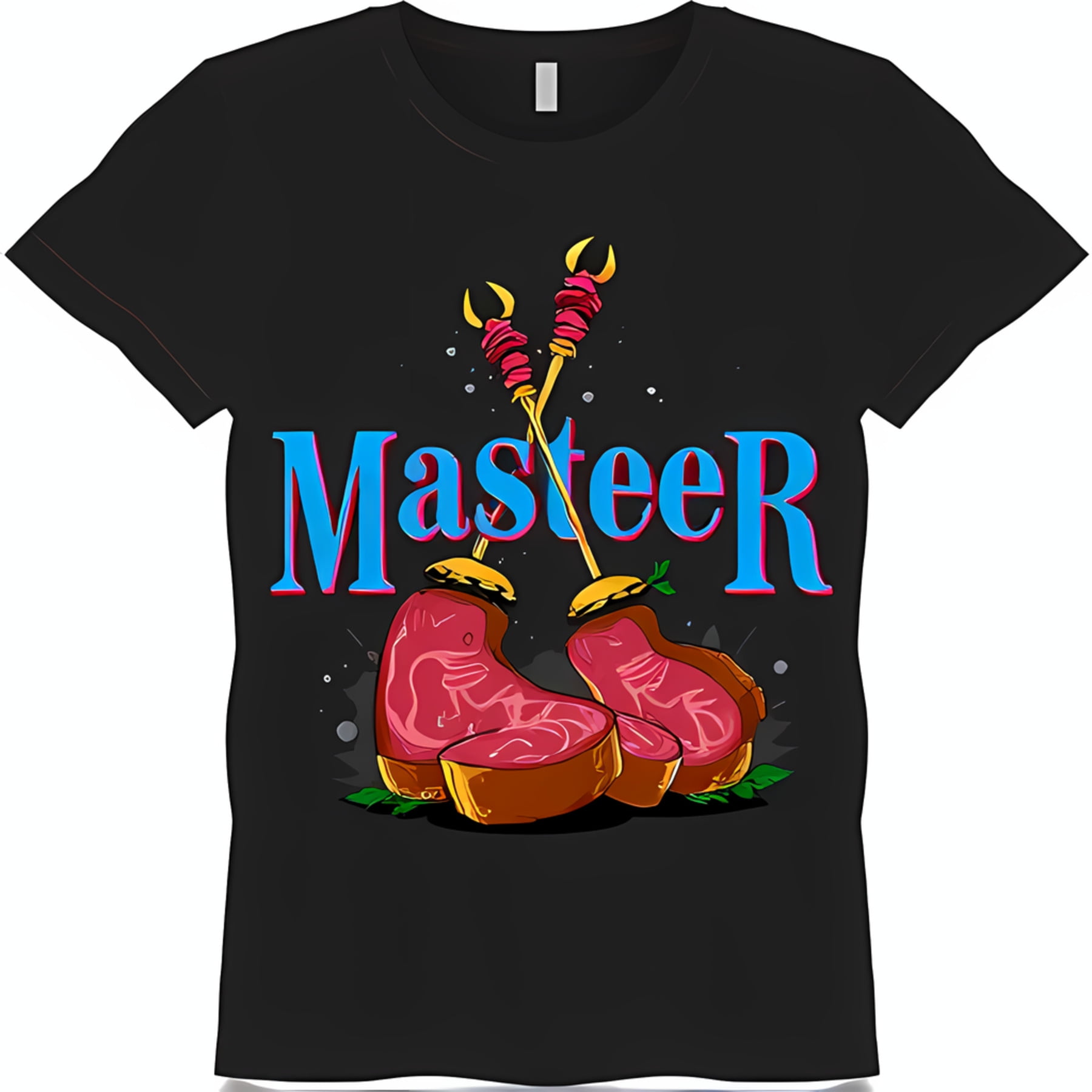 Bold Black T-Shirt with 'Masteer' Graphic Grilled Meat Design ...