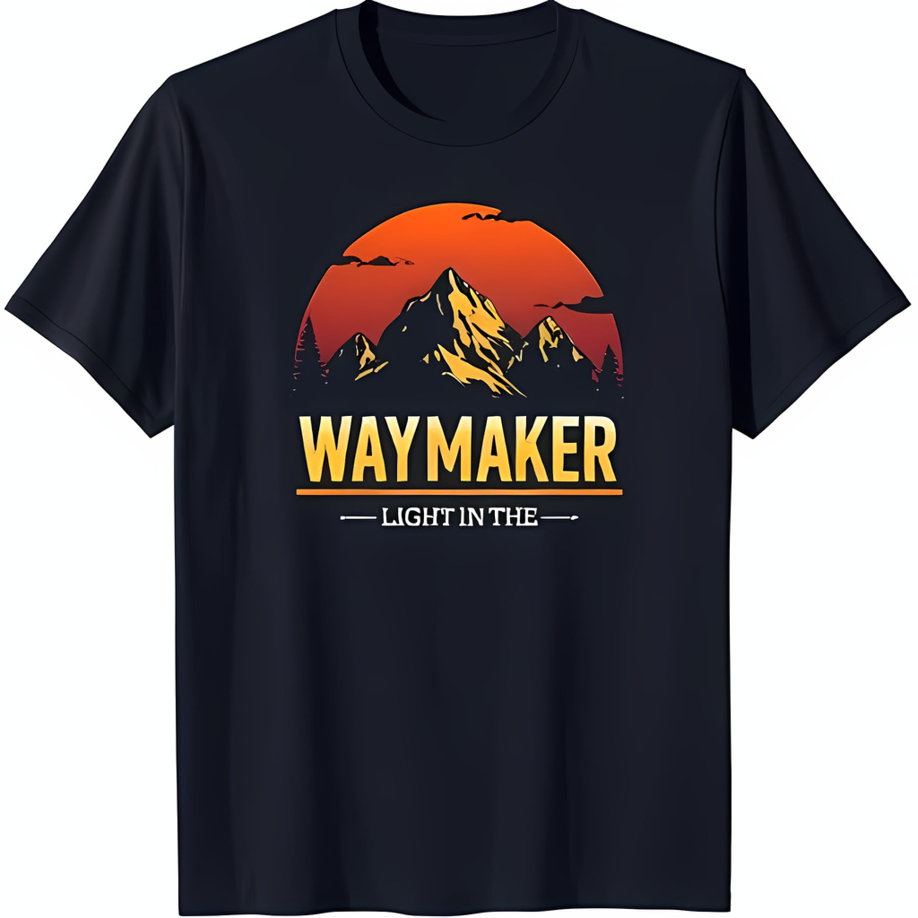 Bold Black T-Shirt with Mountain Sunset Graphic & Way Maker Design ...