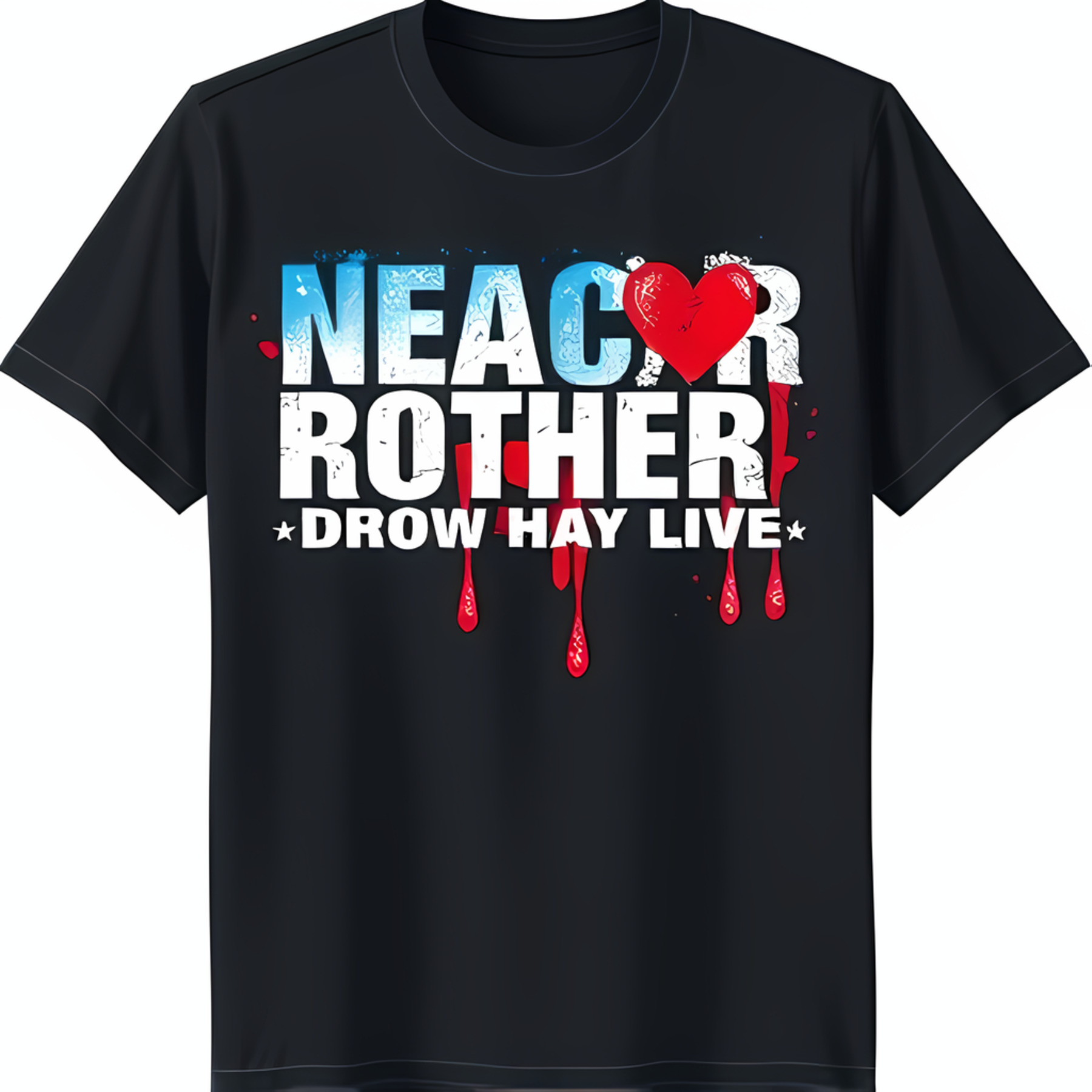 Bold Black T-Shirt with 'NEACOR ROTHER' & Dripping Design Heart & 'DROW ...