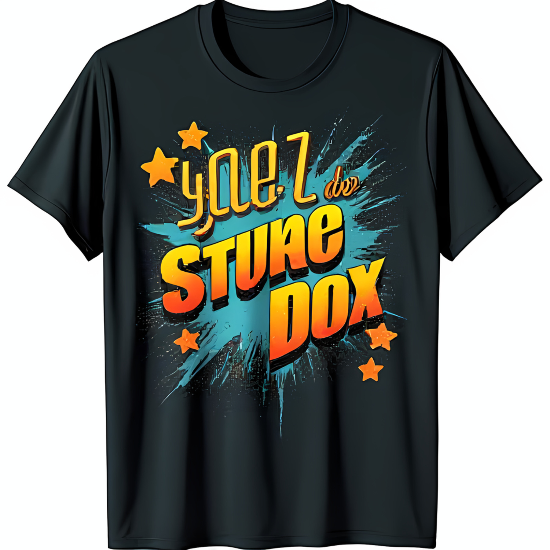 Bold Black T-Shirt with Playful Yo Z the Stuke Dox Graphic Design ...