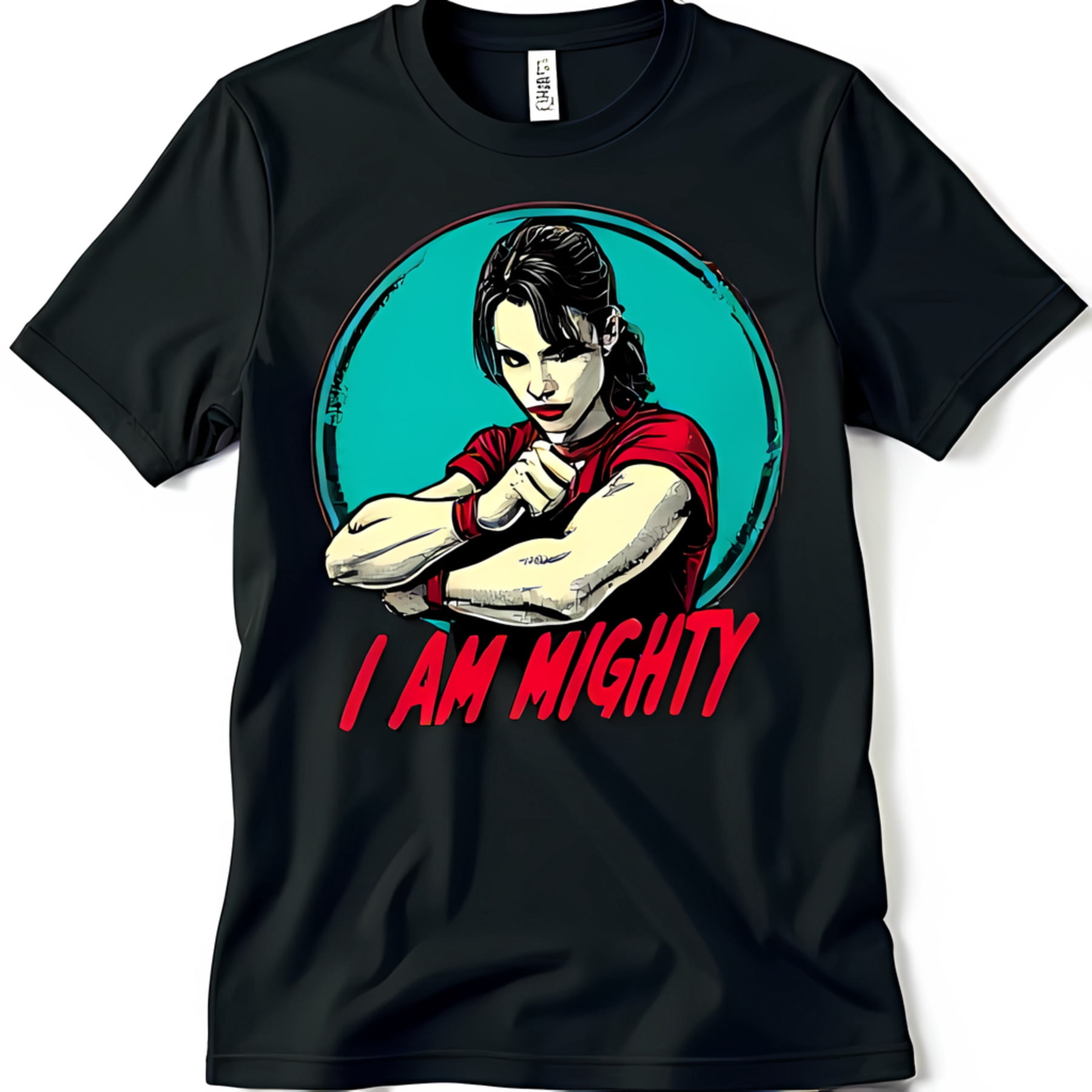 Bold Black T-Shirt with Powerful I AM MIGHTY Graphic Strong Woman ...
