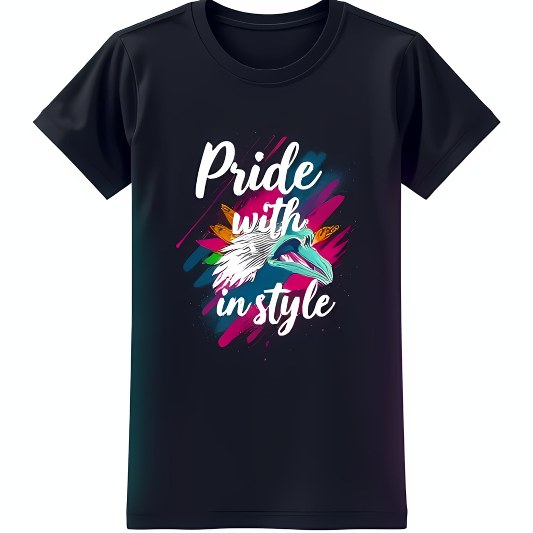 Bold Black T-Shirt with 'Pride Within Style' Graphic & Colorful Bird ...