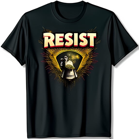 Bold Black T-Shirt with RESIST Graphic & Spacecraft Design Stand ...