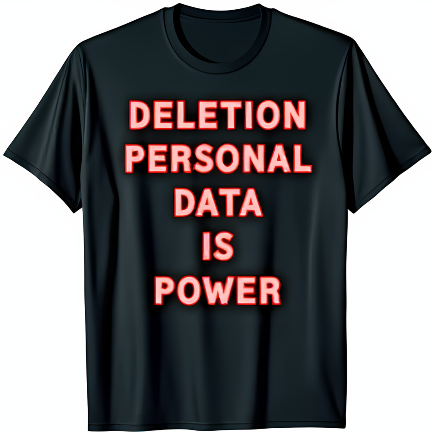 Bold Black T-Shirt with Red Graphic: 'DELETION PERSONAL DATA IS POWER ...