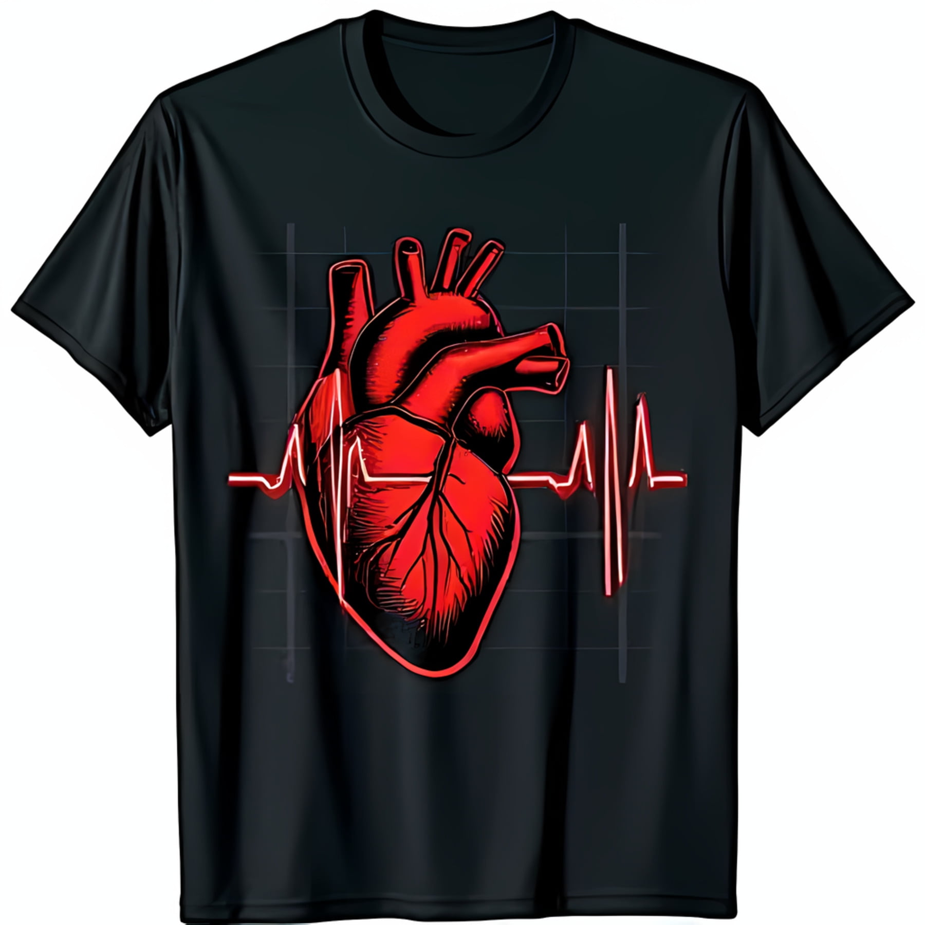 Bold Black T-Shirt with Red Human Heart Design and EKG Line Graphic ...