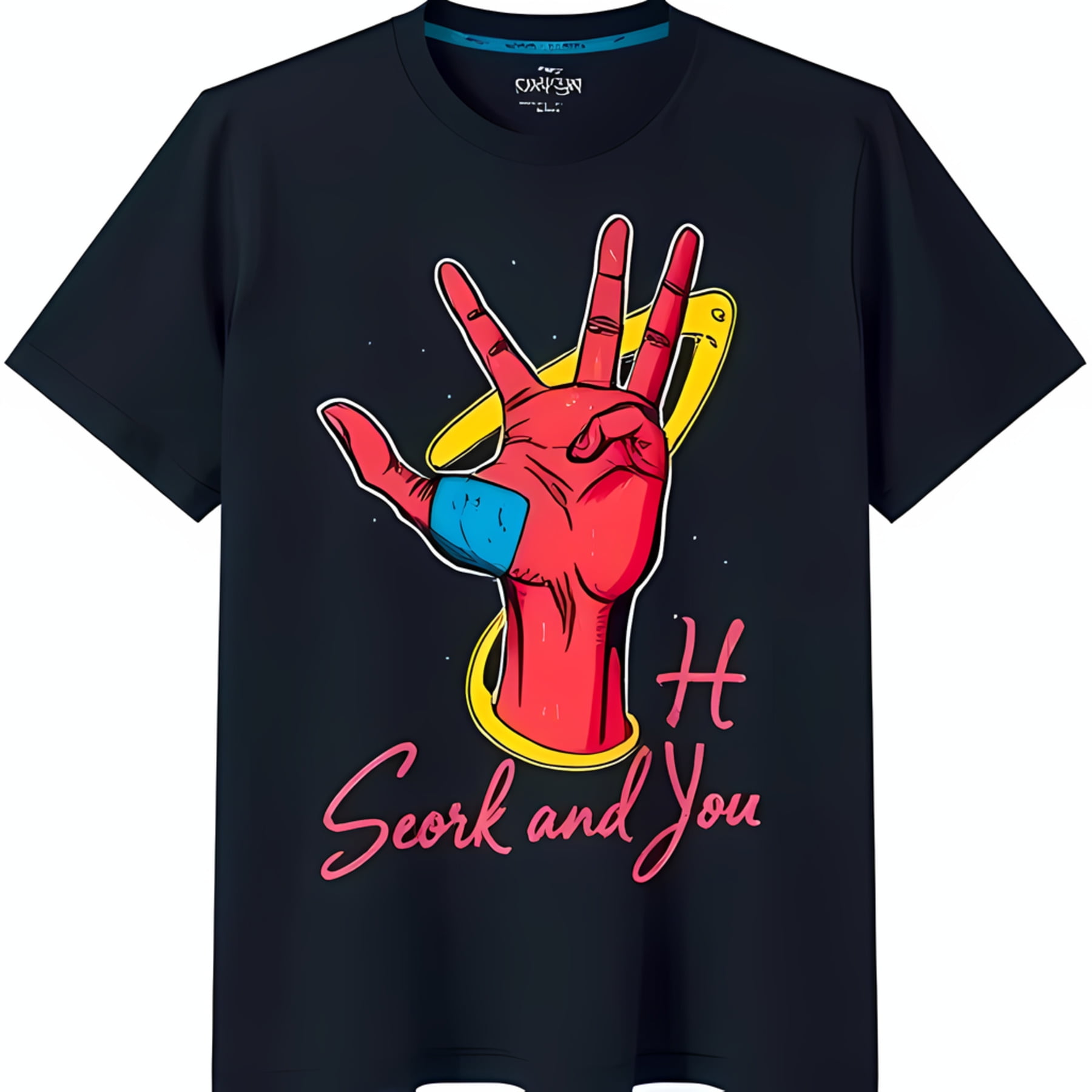 Bold Black T-Shirt with Red Peace Sign Graphic & Playful 'Seork and You ...