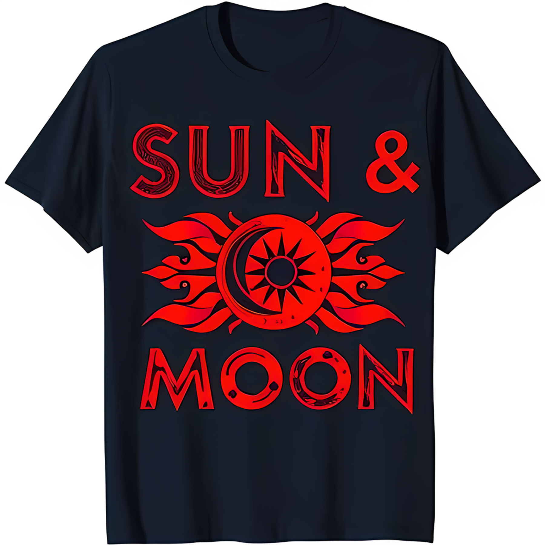 Bold Black T-Shirt with Red 'SUN & MOON' Graphic and Fiery Design ...