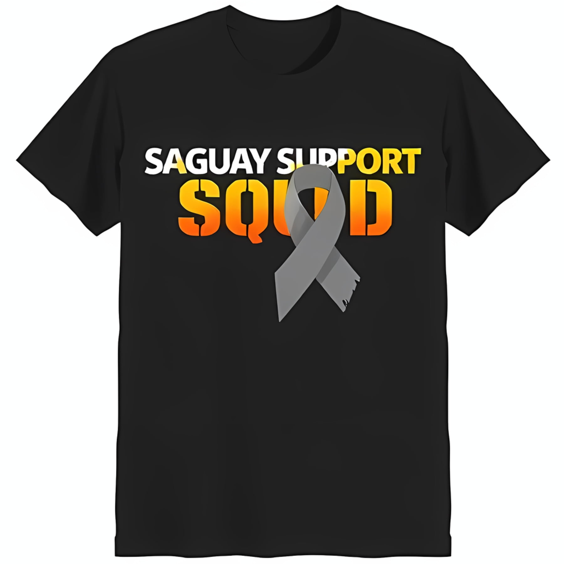 Bold Black T-Shirt with 'Saguy Support Squad' Graphic & Gray Ribbon ...