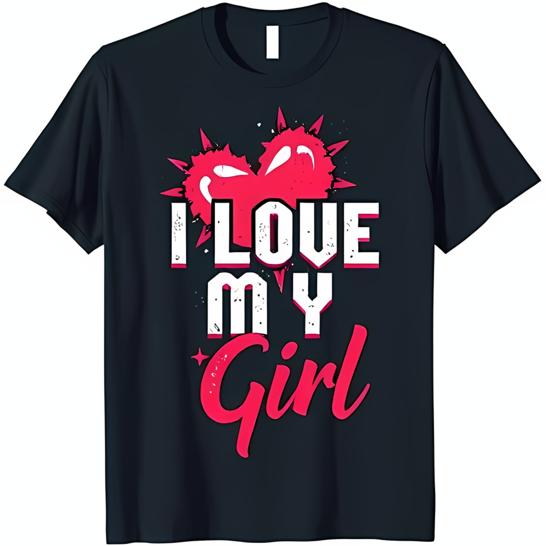 Bold Black T-Shirt with Spiky Red Heart Graphic 'I Love My Girl' Design ...