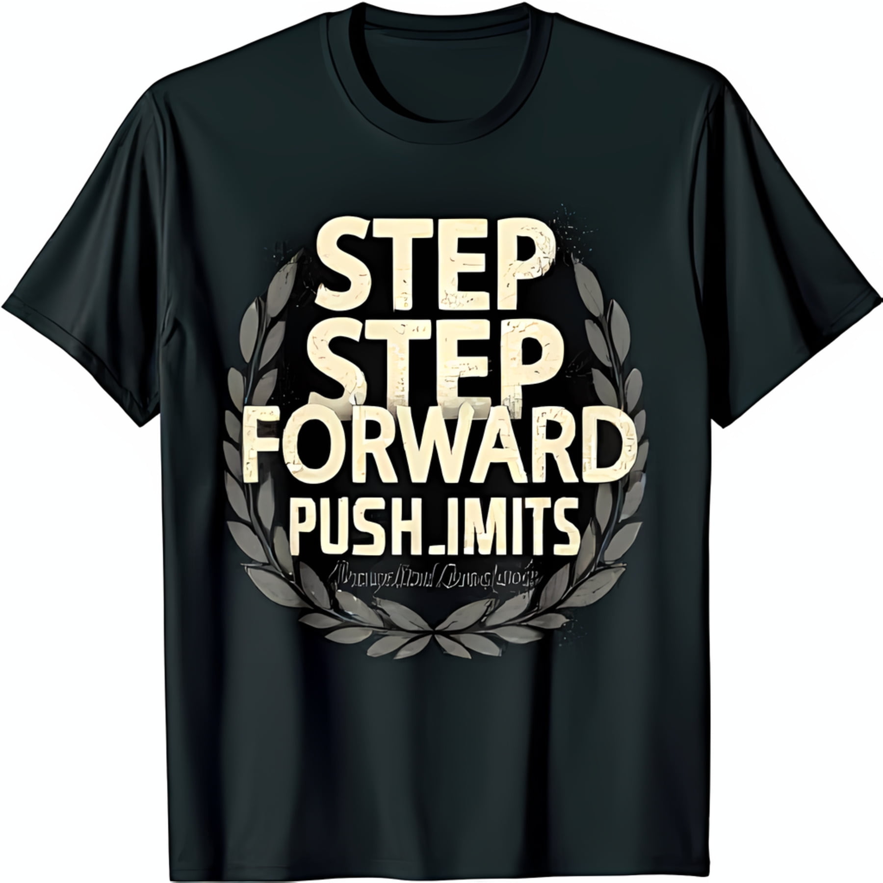 Bold Black T-Shirt with Step Step Forward Push Limits Graphic & Laurel ...