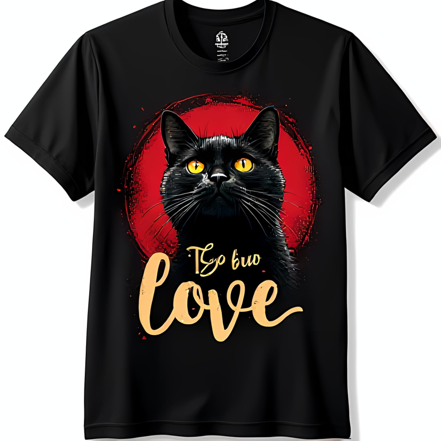 Bold Black T-Shirt with Striking Black Cat Graphic & Whimsical 'Tgo buo ...