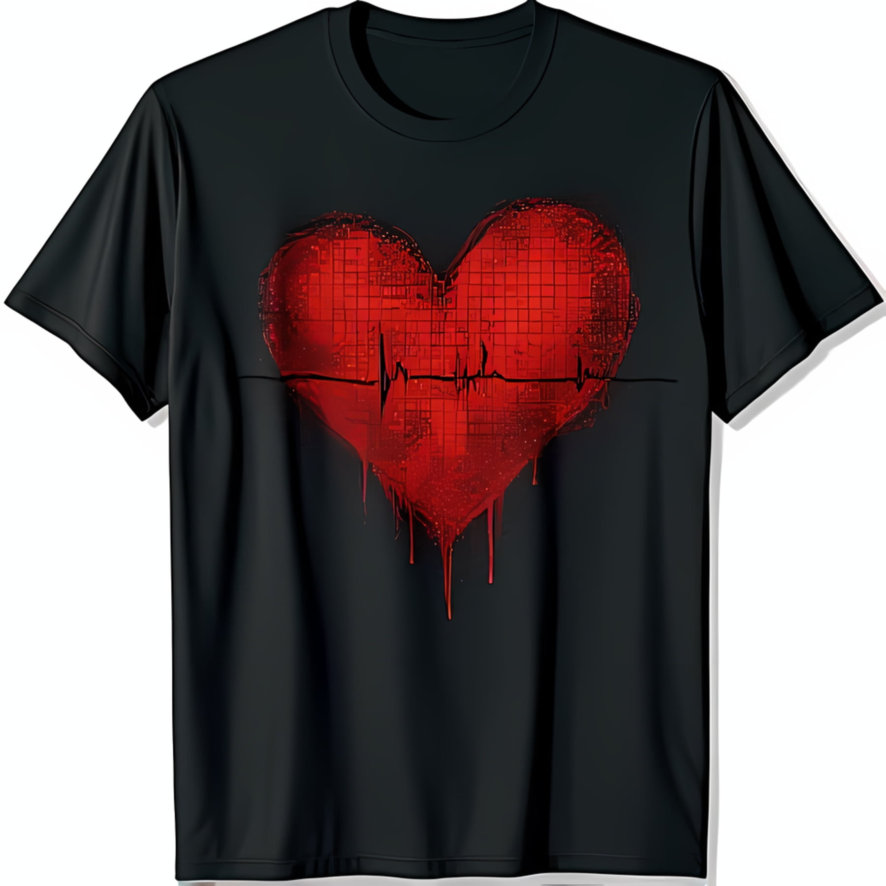 Bold Black T-Shirt with Striking Red Heart EKG Graphic Design Modern ...