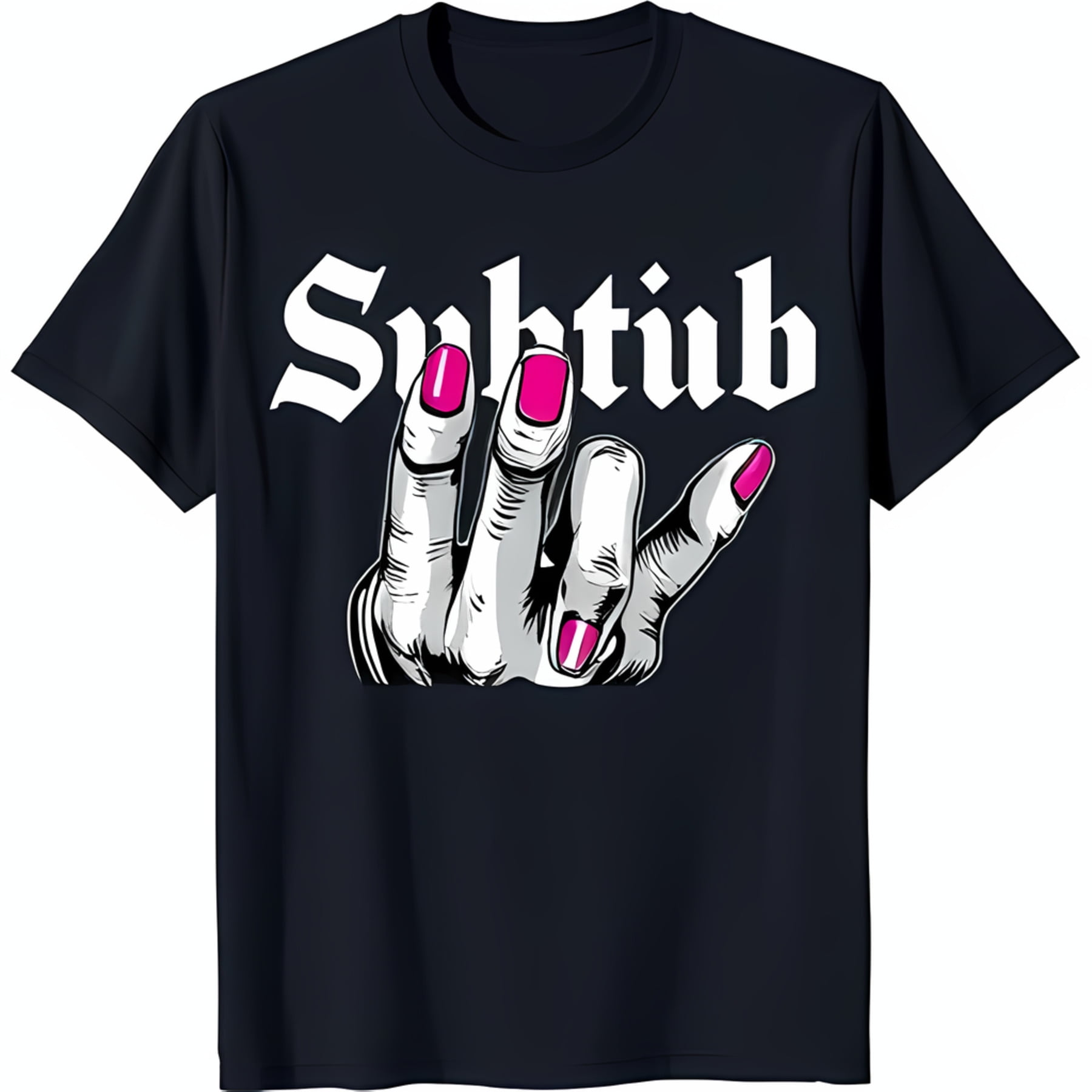 Bold Black T-Shirt with 'Subtiub' Graphic & Pink Middle Finger ...