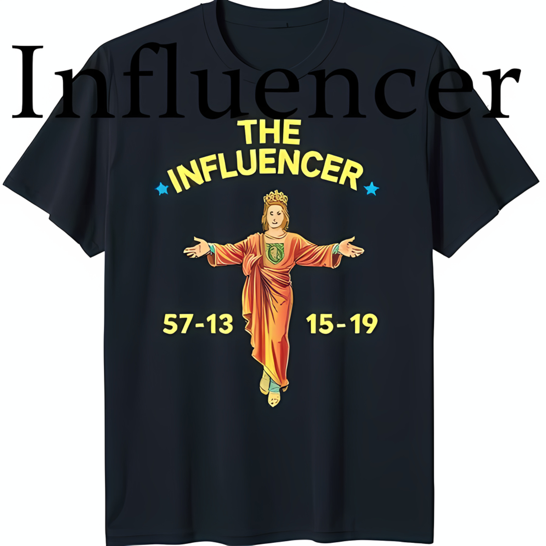 Bold Black T-Shirt with 'THE INFLUENCER' Graphic & Iconic Figure Design ...