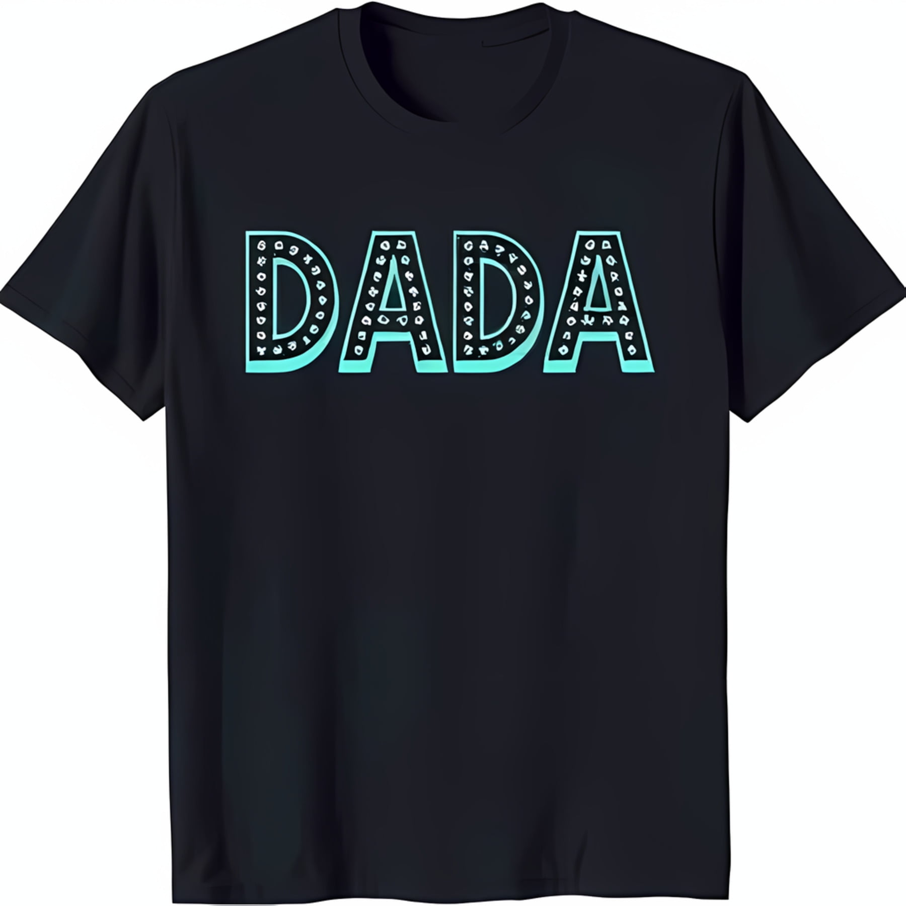 Bold Black T-Shirt with Teal Blue 'DADA' Print and Dotted Outline ...