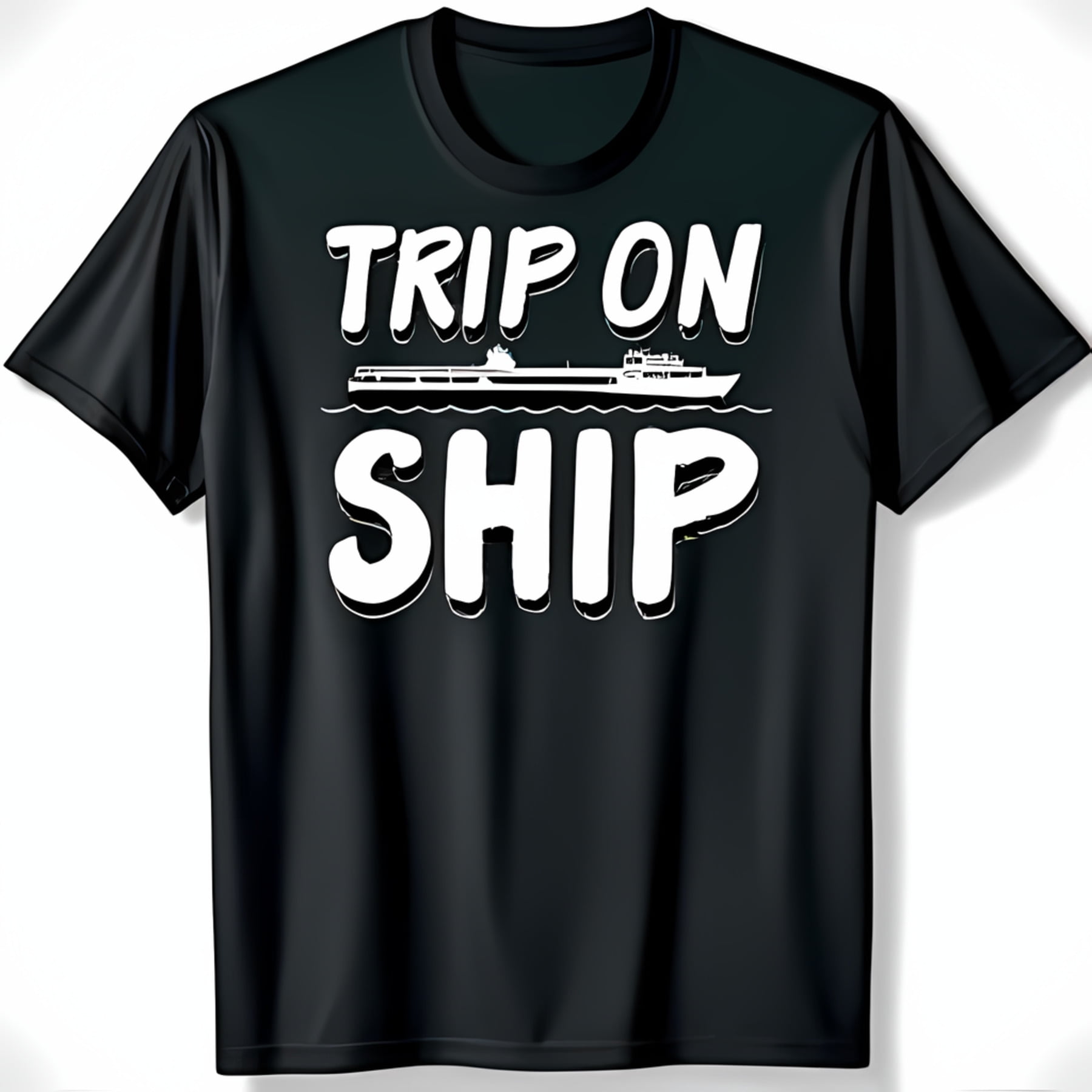 Bold Black T-Shirt with 'Trip on Ship' Graphic & Cruise Ship Design ...