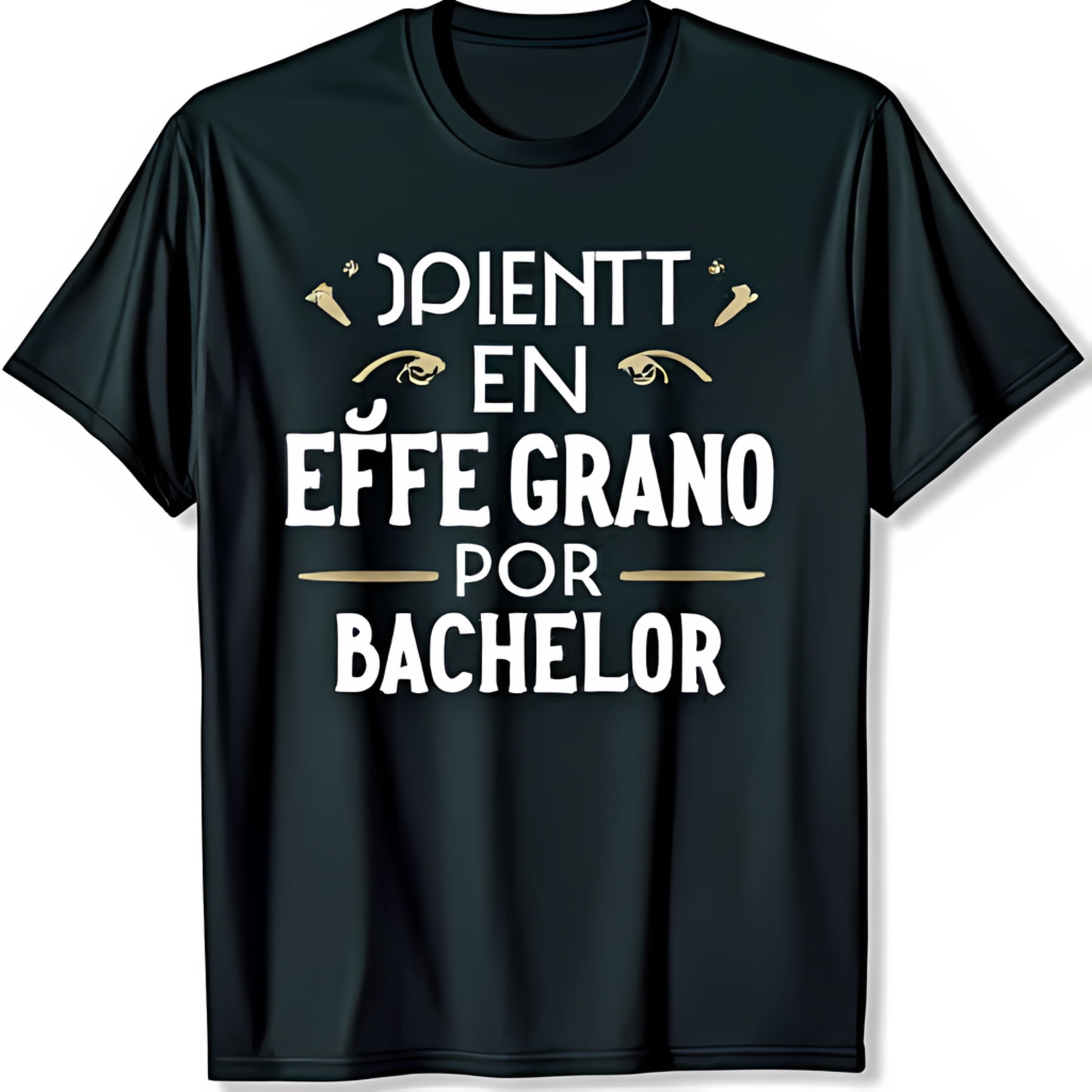 Bold Black T-Shirt with Unique 'Dpienti en Éffe Grano por Bachelor ...