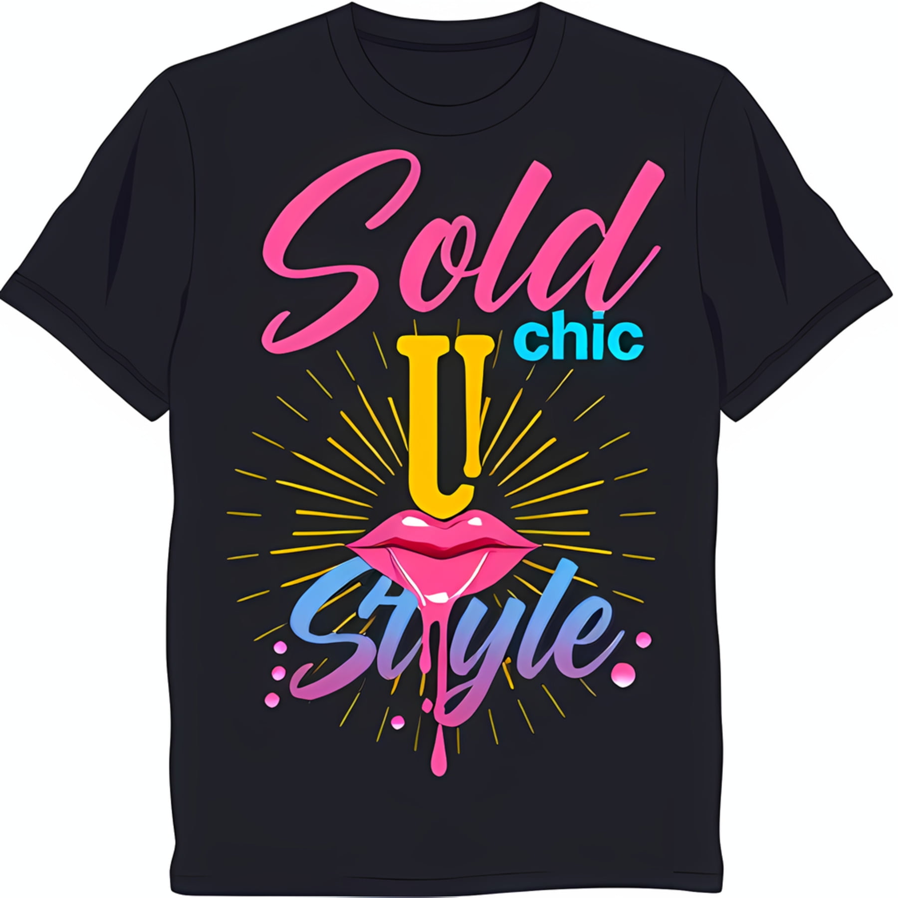 Bold Black T-Shirt with Unique 'Sold U Chic Style' Graphic & Whimsical ...