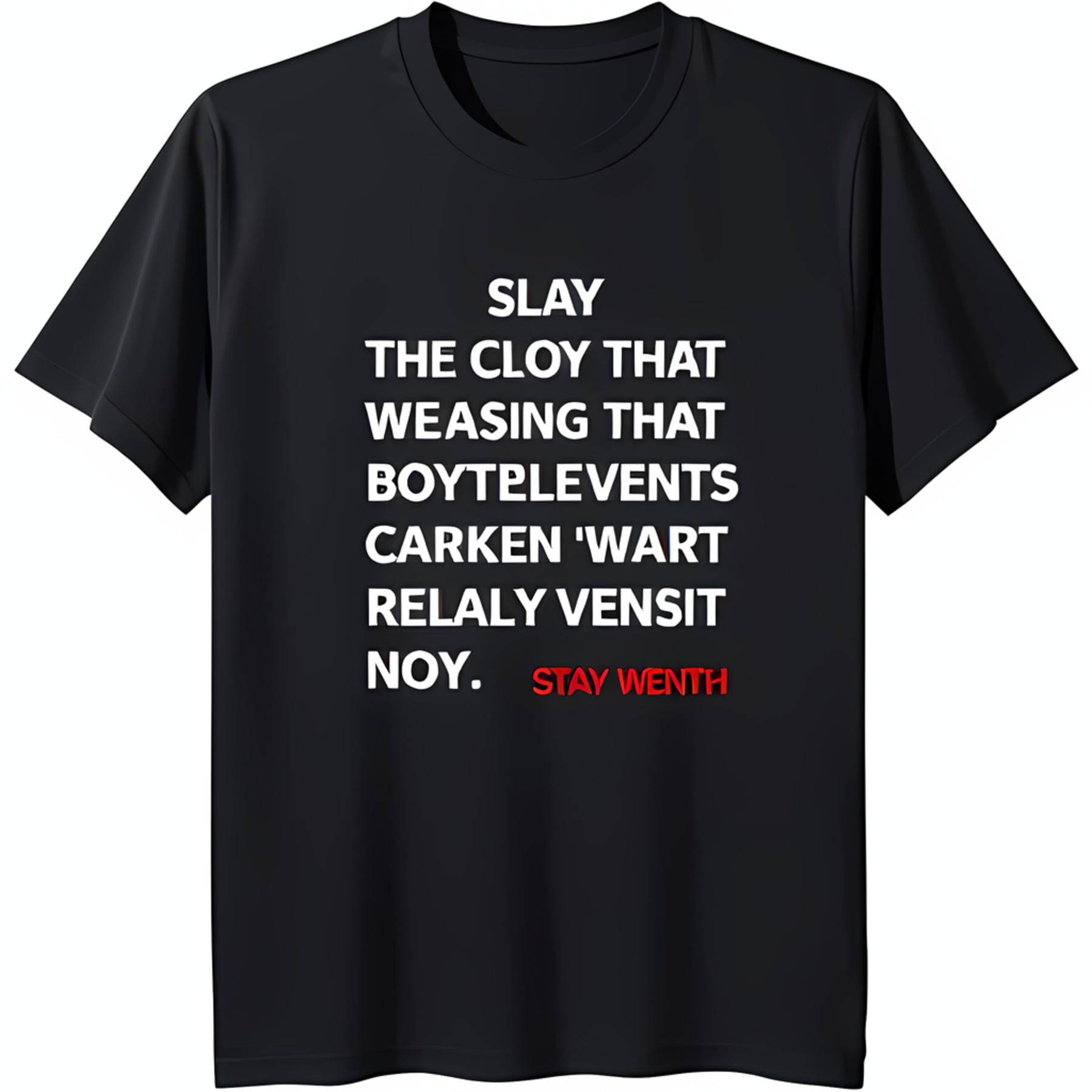Bold Black T-Shirt with Unique White Graphic: 'SLAY THE CLOY' Design ...
