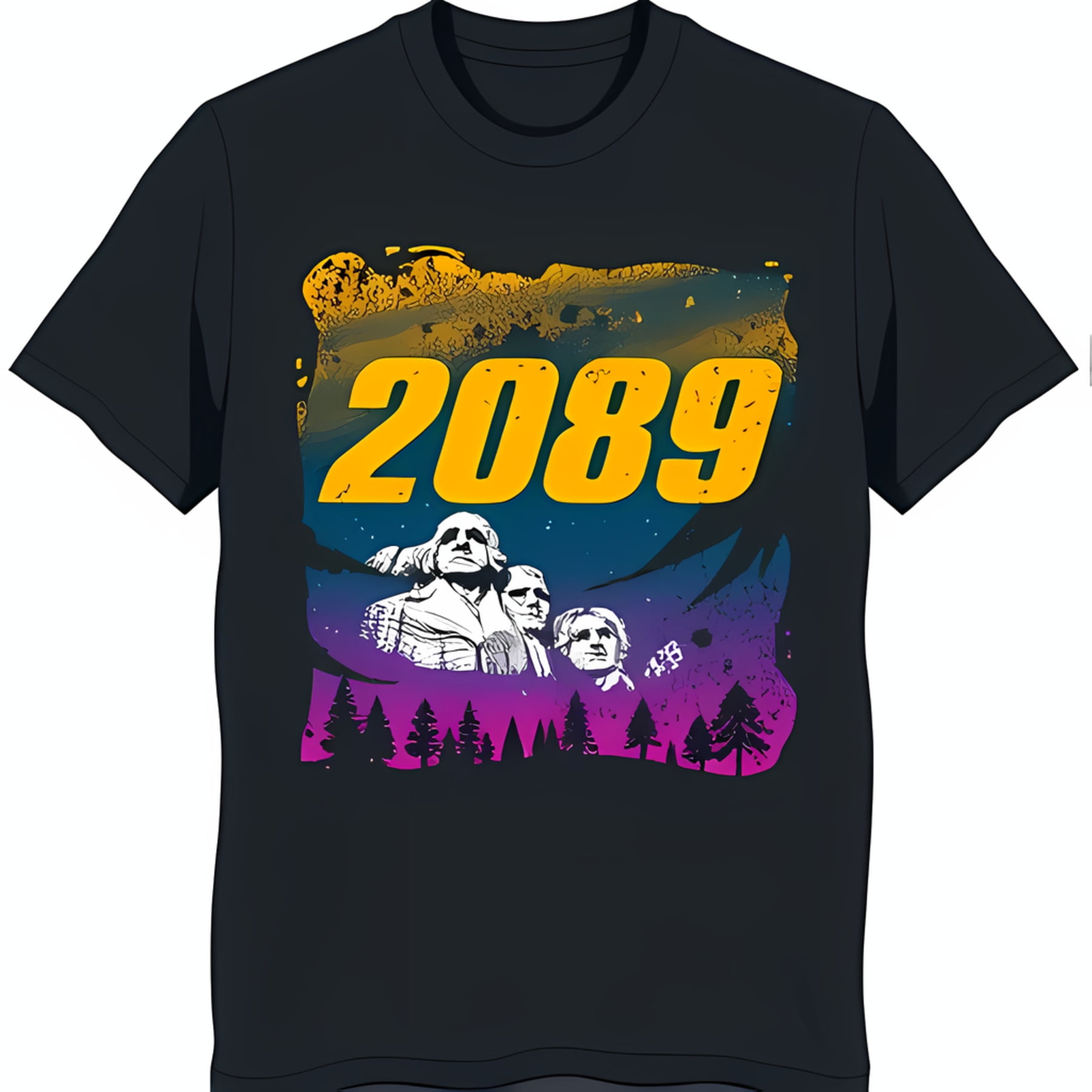 Bold Black T-Shirt with Vibrant 2089 Graphic & Mount Rushmore - Walmart.com