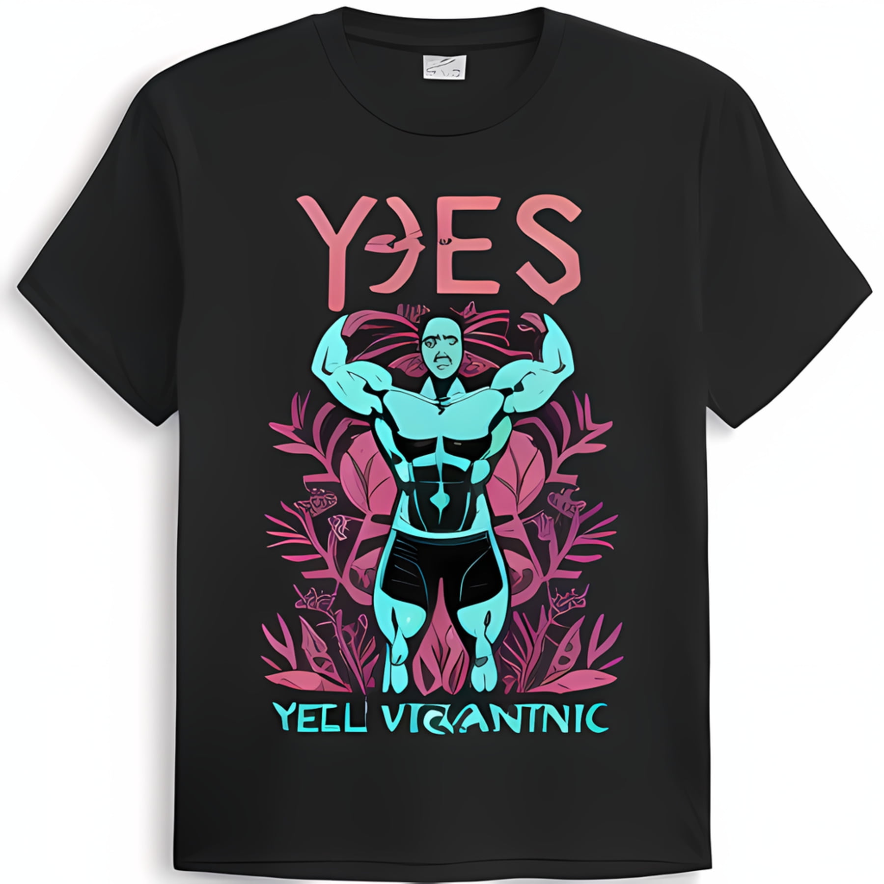 Bold Black T-Shirt with Vibrant Muscular Graphic & Playful YES Design ...