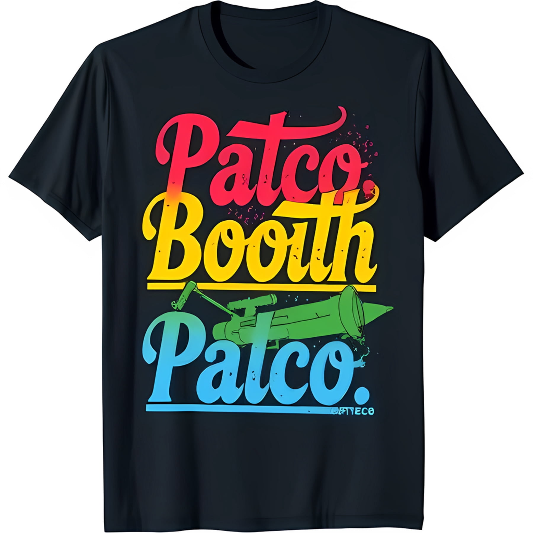 Bold Black T-Shirt with Vibrant 'Patco Booth Patco' Graphic & Bazooka ...