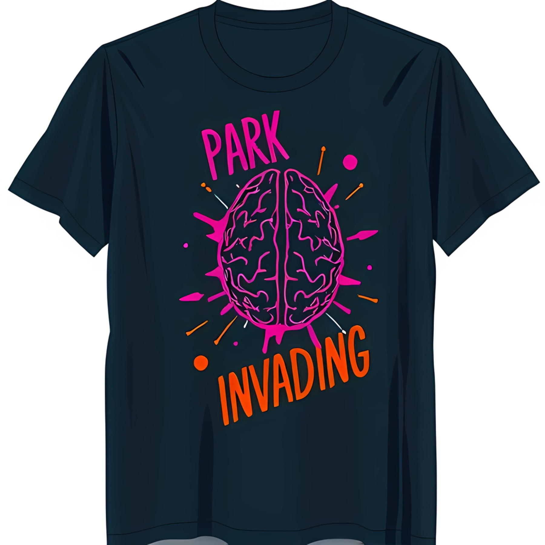 Bold Black T-Shirt with Vibrant Pink Brain Graphic & Colorful Splatter ...