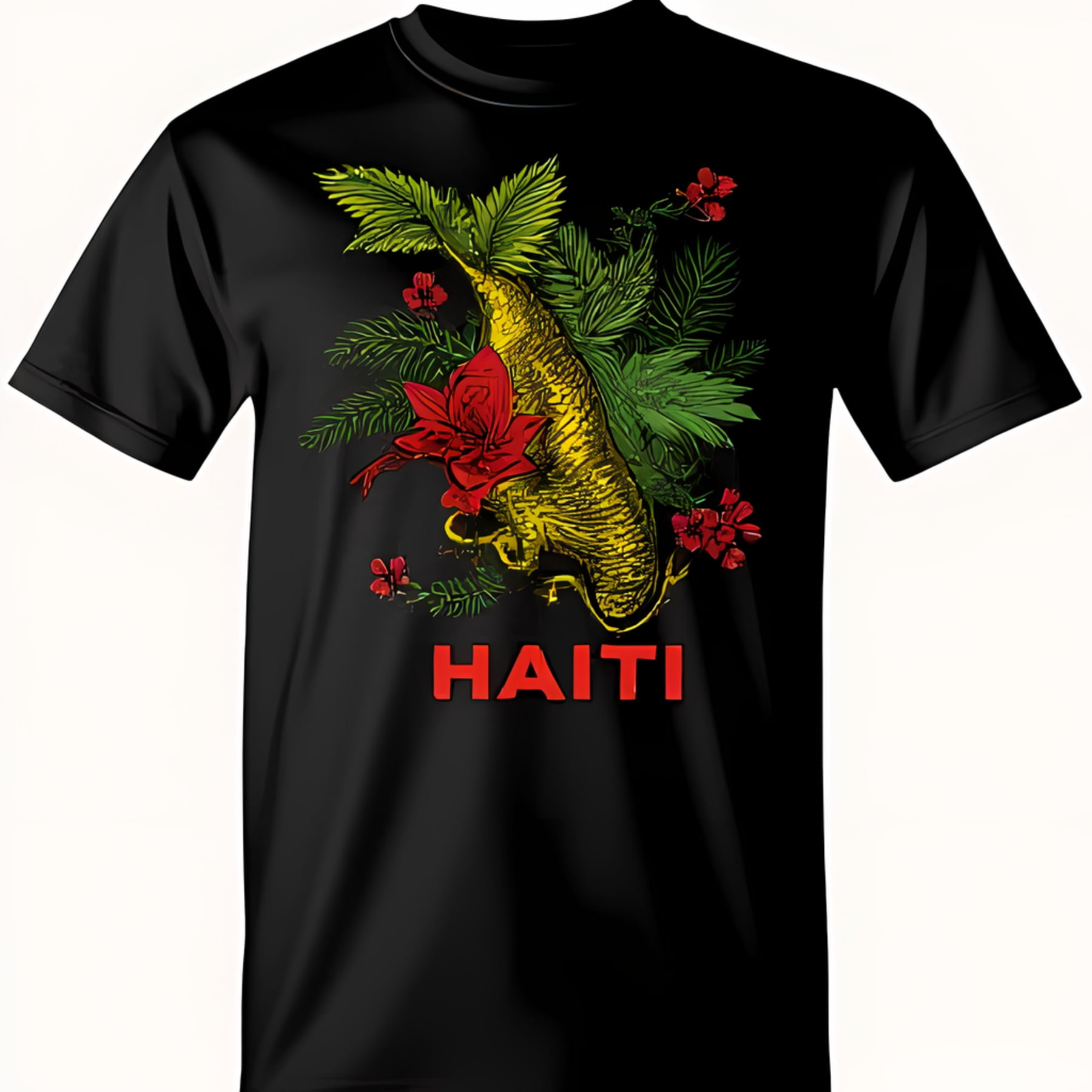 Bold Black T-Shirt with Vibrant Yellow Fish Graphic & HAITI Design ...
