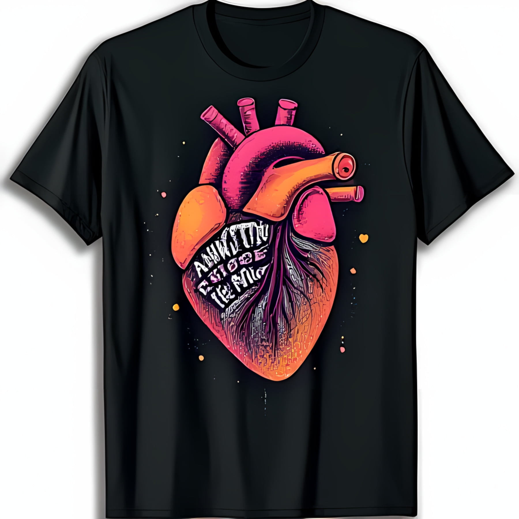 Bold Black T-Shirt with Vivid Human Heart Graphic EATS UP THE MIND Text ...