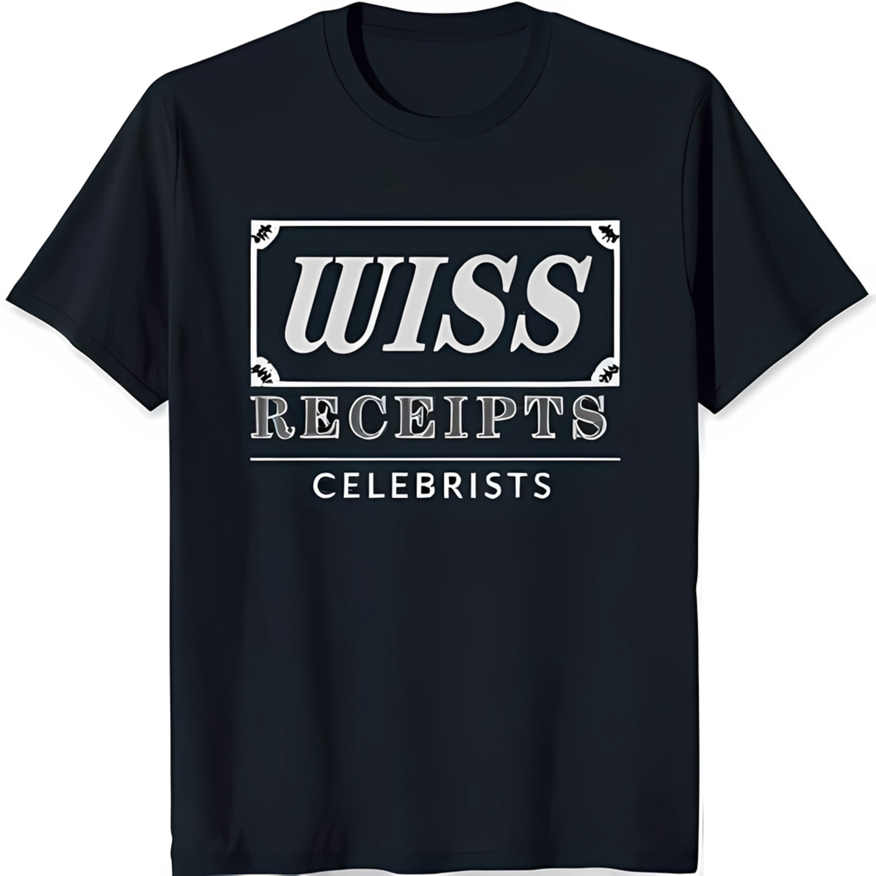 Bold Black T-Shirt with 'WISS RECEIPTS CELEBRISTS' Graphic Print ...
