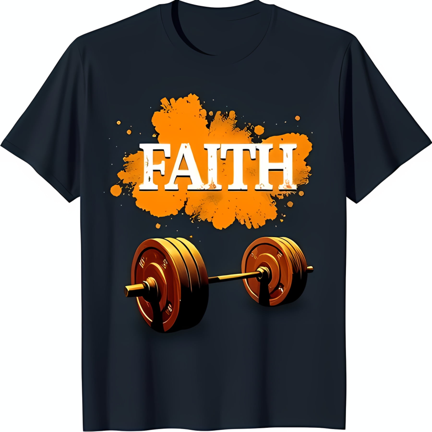 Bold Black T-Shirt with Weightlifting Barbell & 'FAITH' Graphic Fitness ...