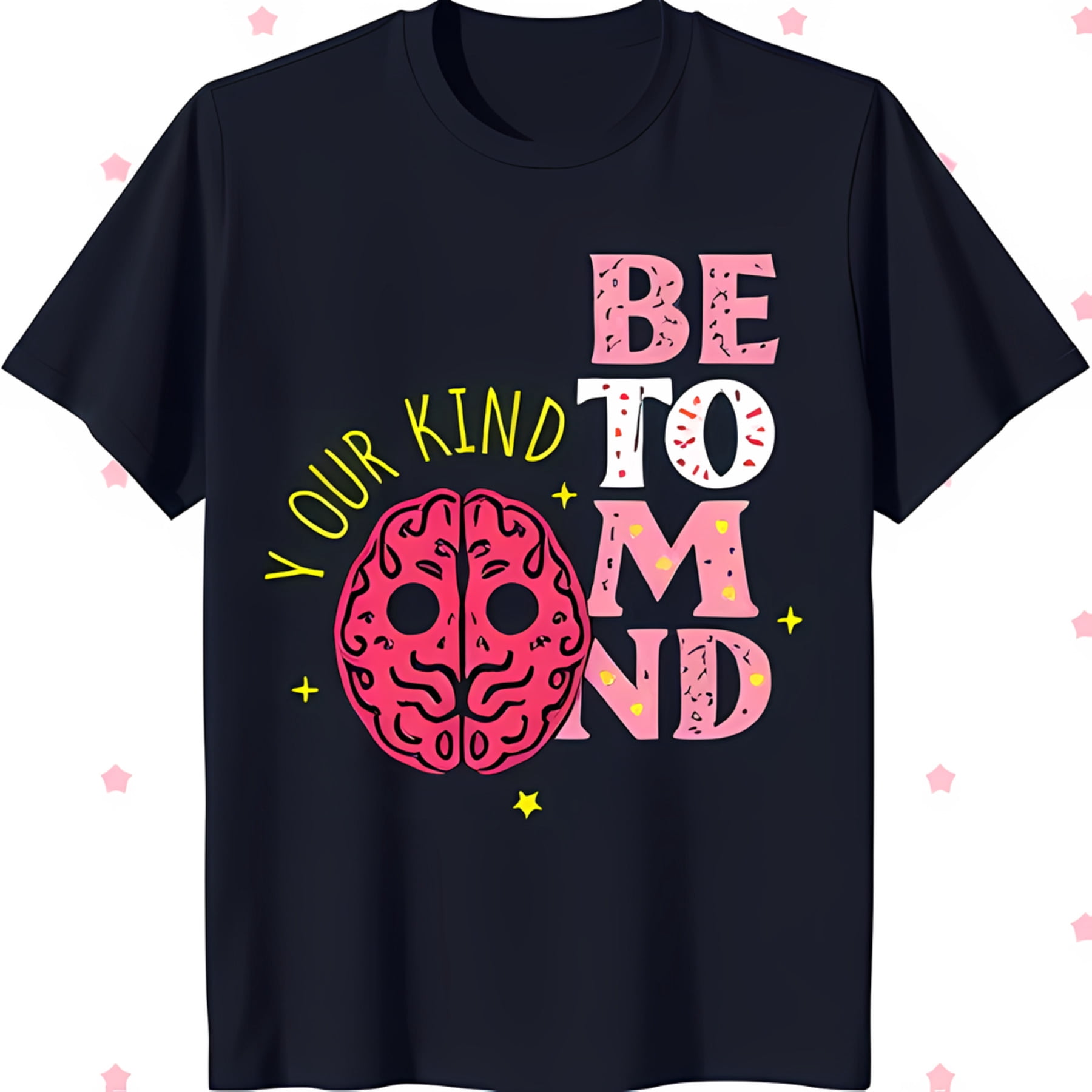 Bold Black T-Shirt with Whimsical Graphic: 'Be to Your Kind Mind ...