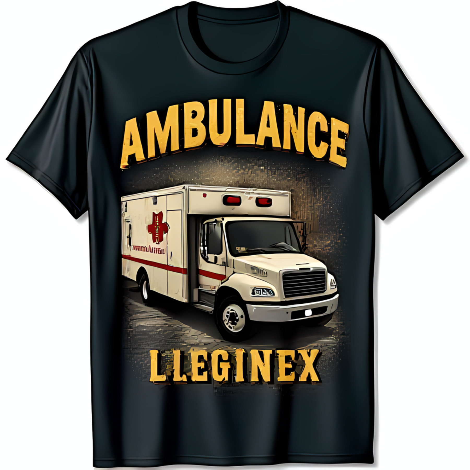 Bold Black T-Shirt with White Ambulance Graphic & Gold AMBULANCE Text ...