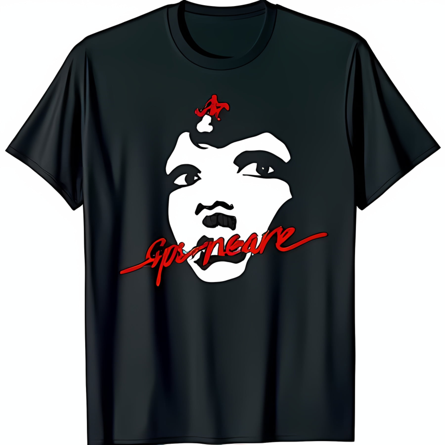 Bold Black T-Shirt with White Face Design & Red Speare Script - Walmart.com