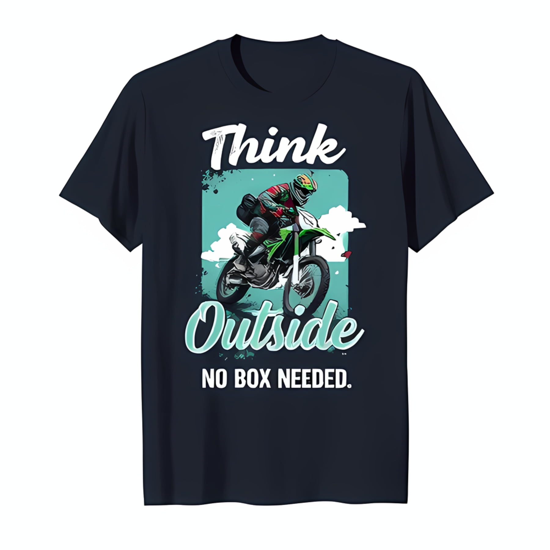 Bold Black T-Shirt with White Motocross Rider Graphic 'Think Outside No ...