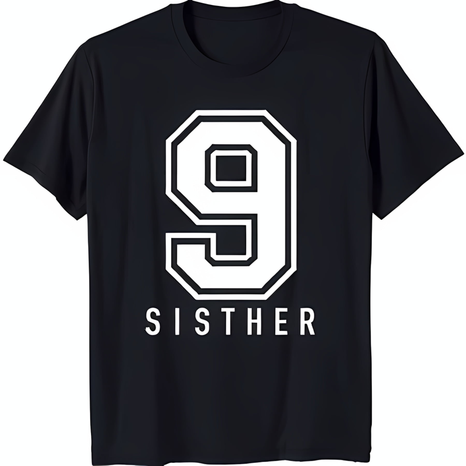 Bold Black T-Shirt with White Number 9 and 'SISTER' Print for Siblings ...