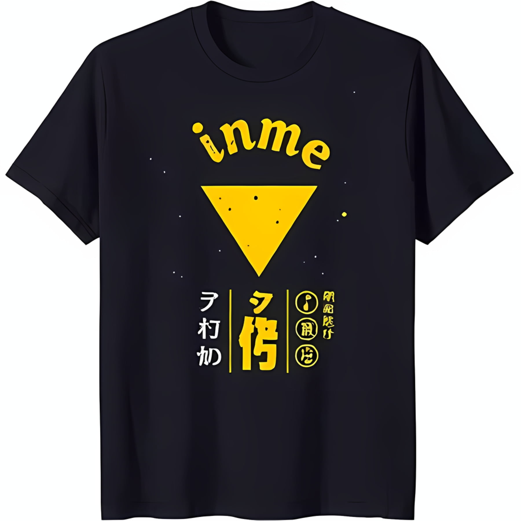Bold Black T-Shirt with Yellow Design and 'Inne' Text Unique Japanese ...